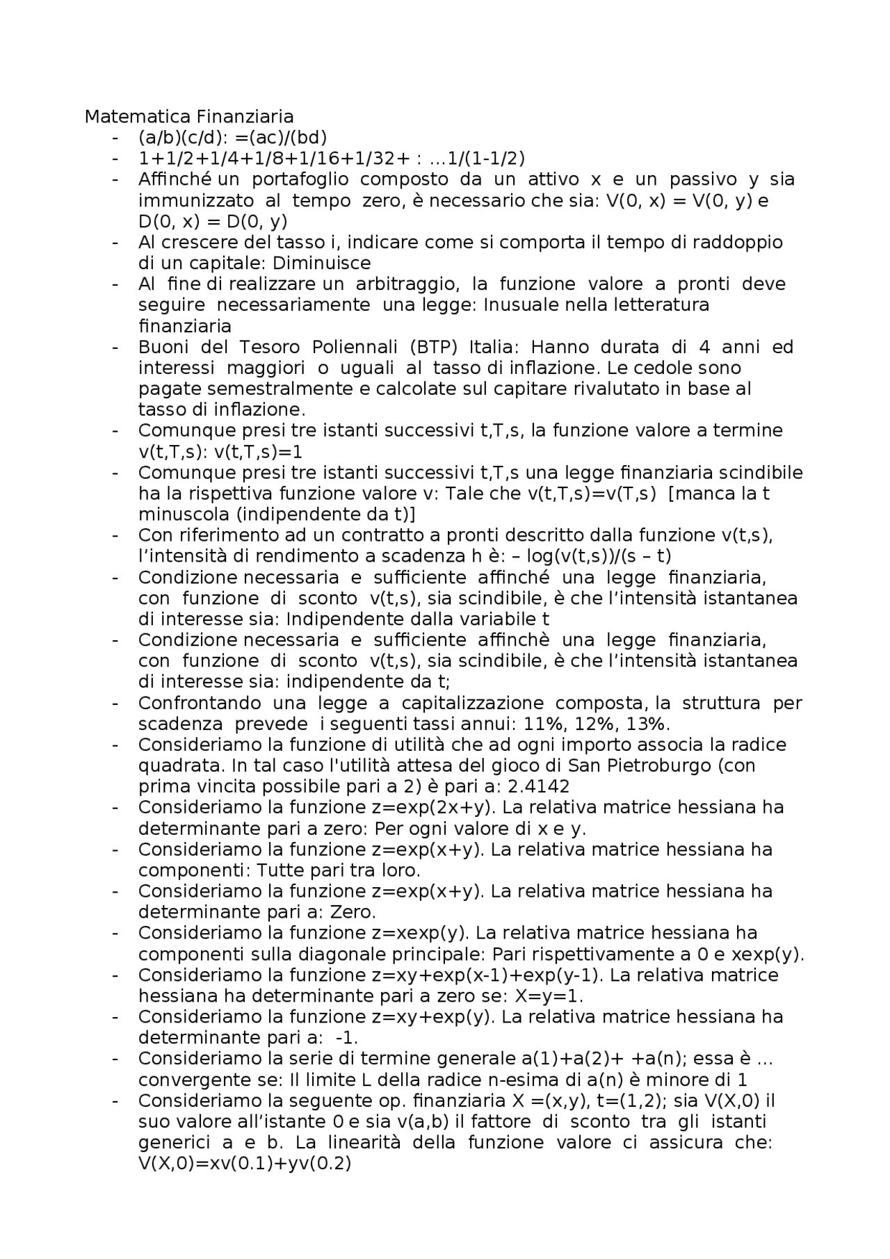 Appunti Matematica Finanziaria Docsity