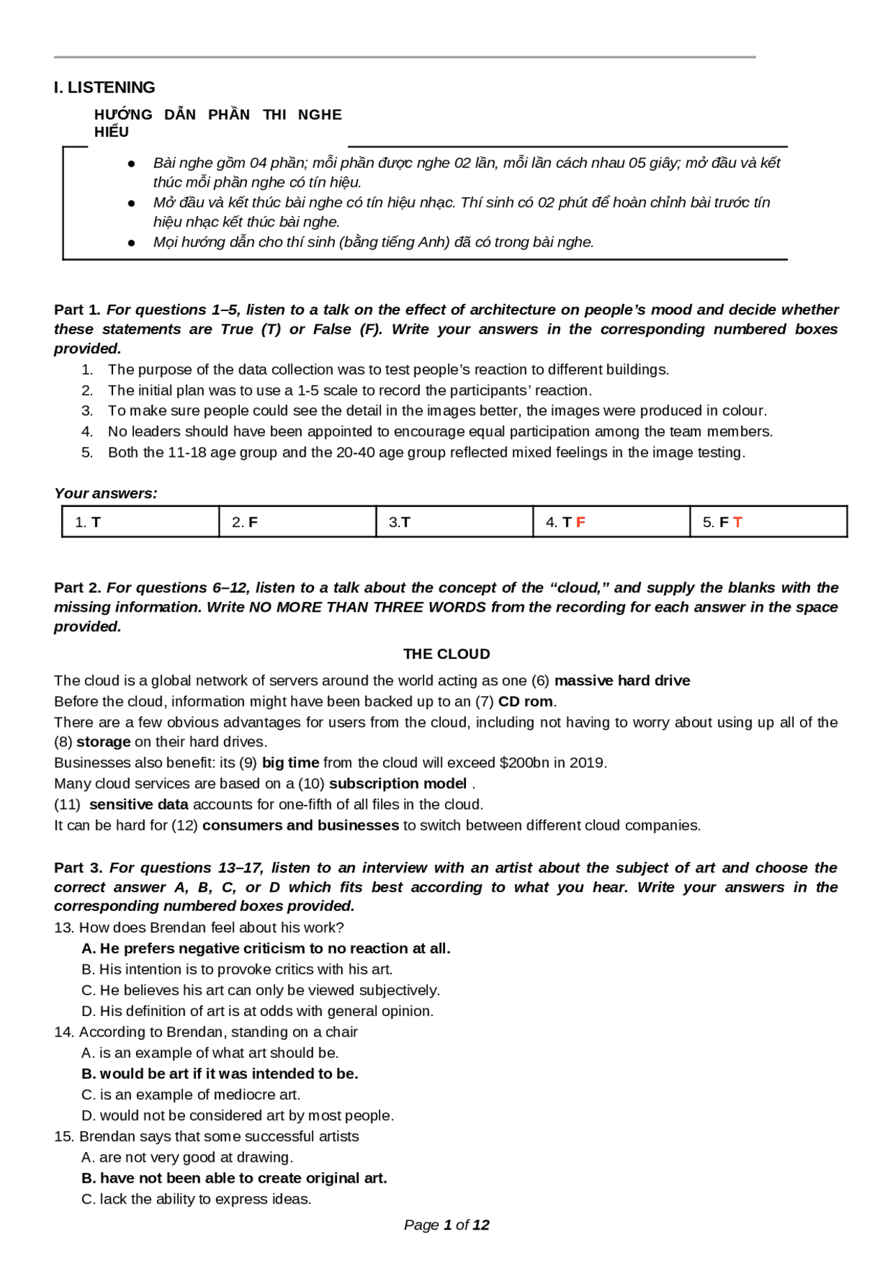 Mock exam for 12 grade | Exercises English | Docsity