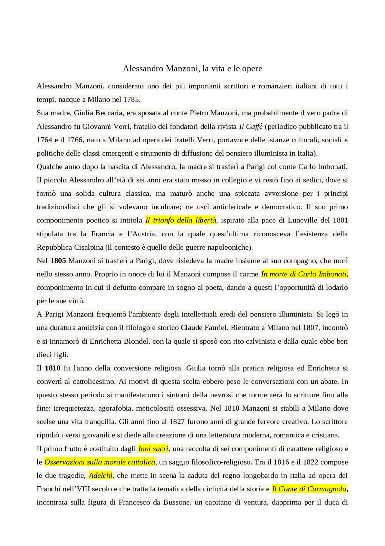 Alessandro Manzoni Docsity