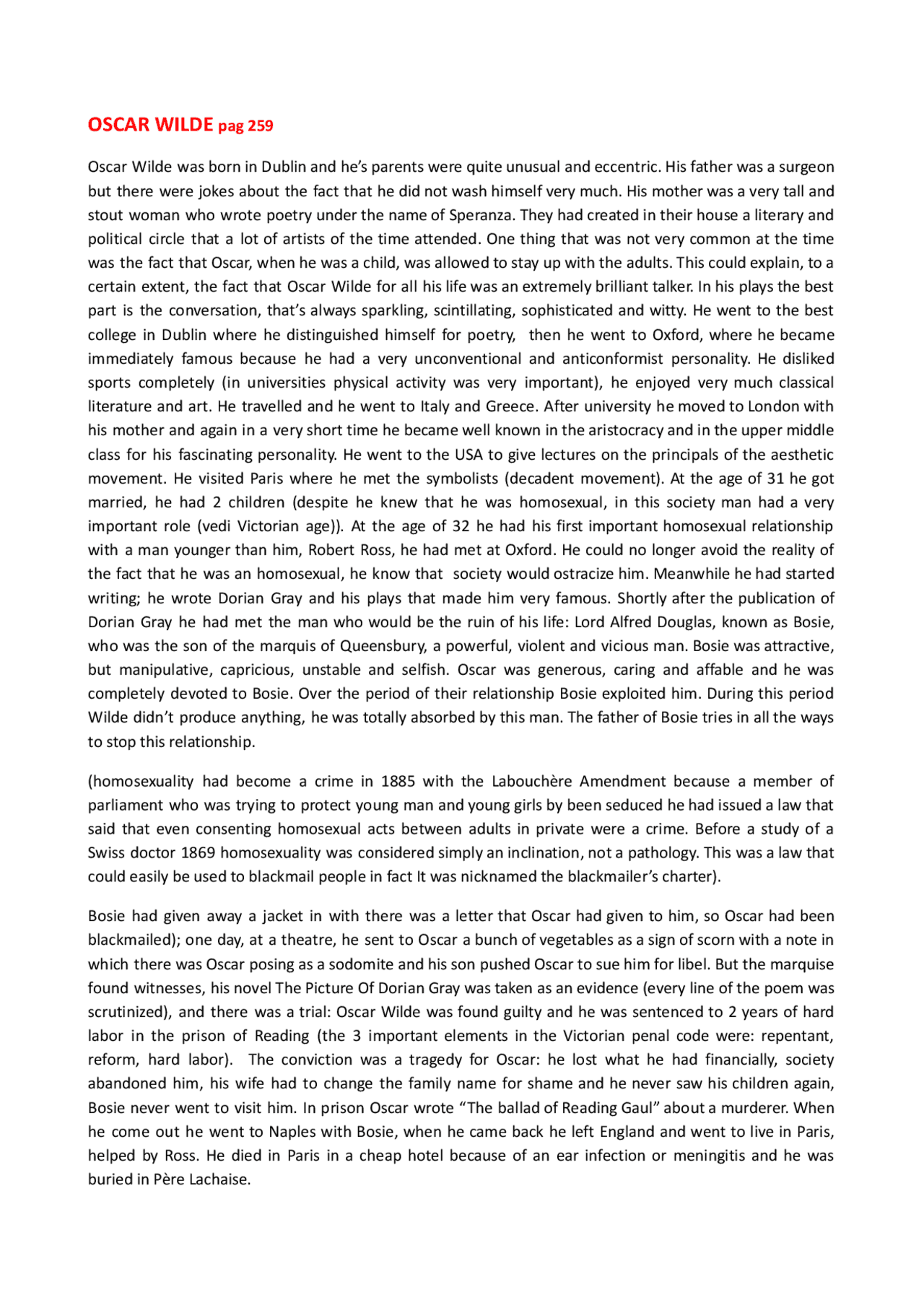 Oscar Wilde And The Picture Of Dorian Gray Docsity