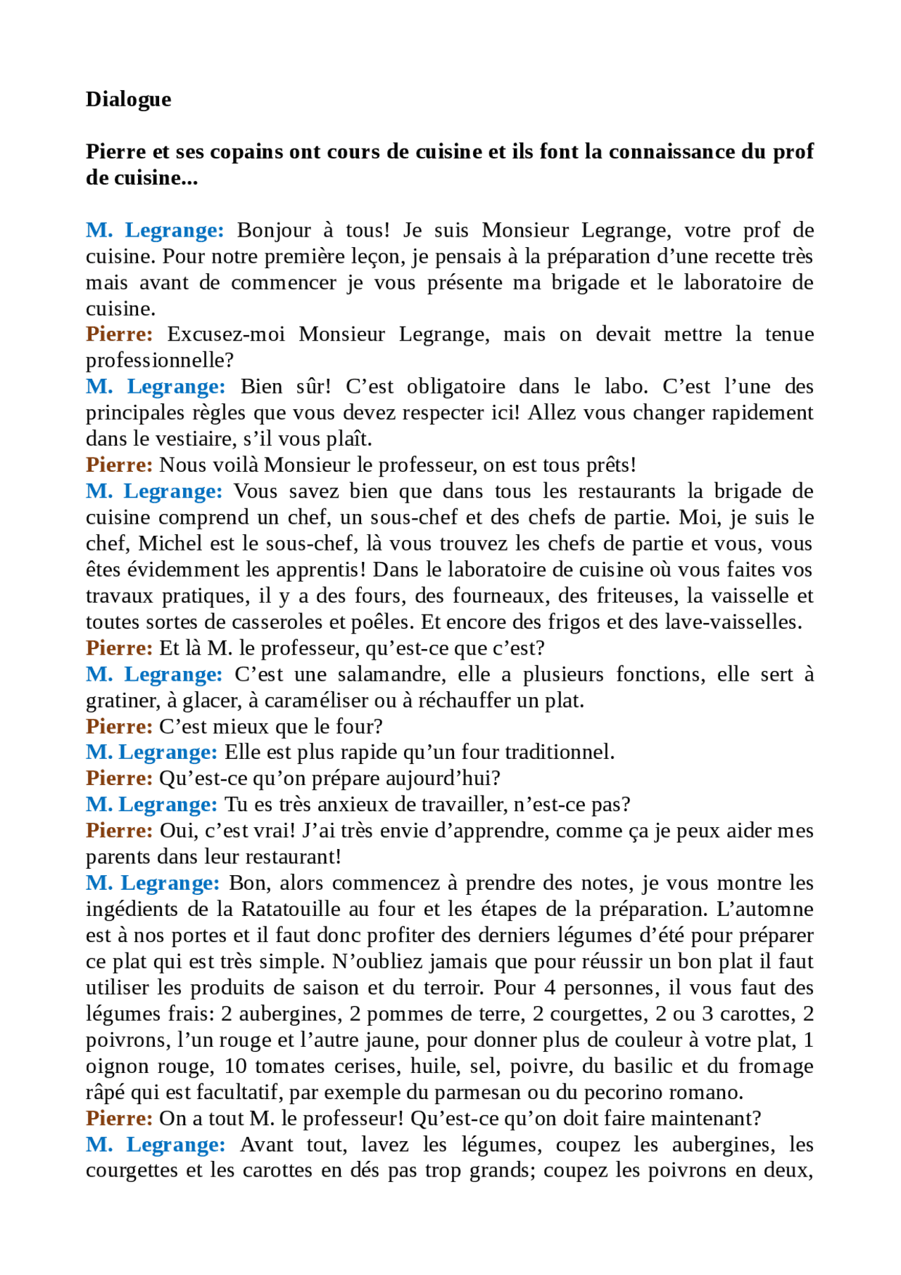 Dialogue de français - Docsity
