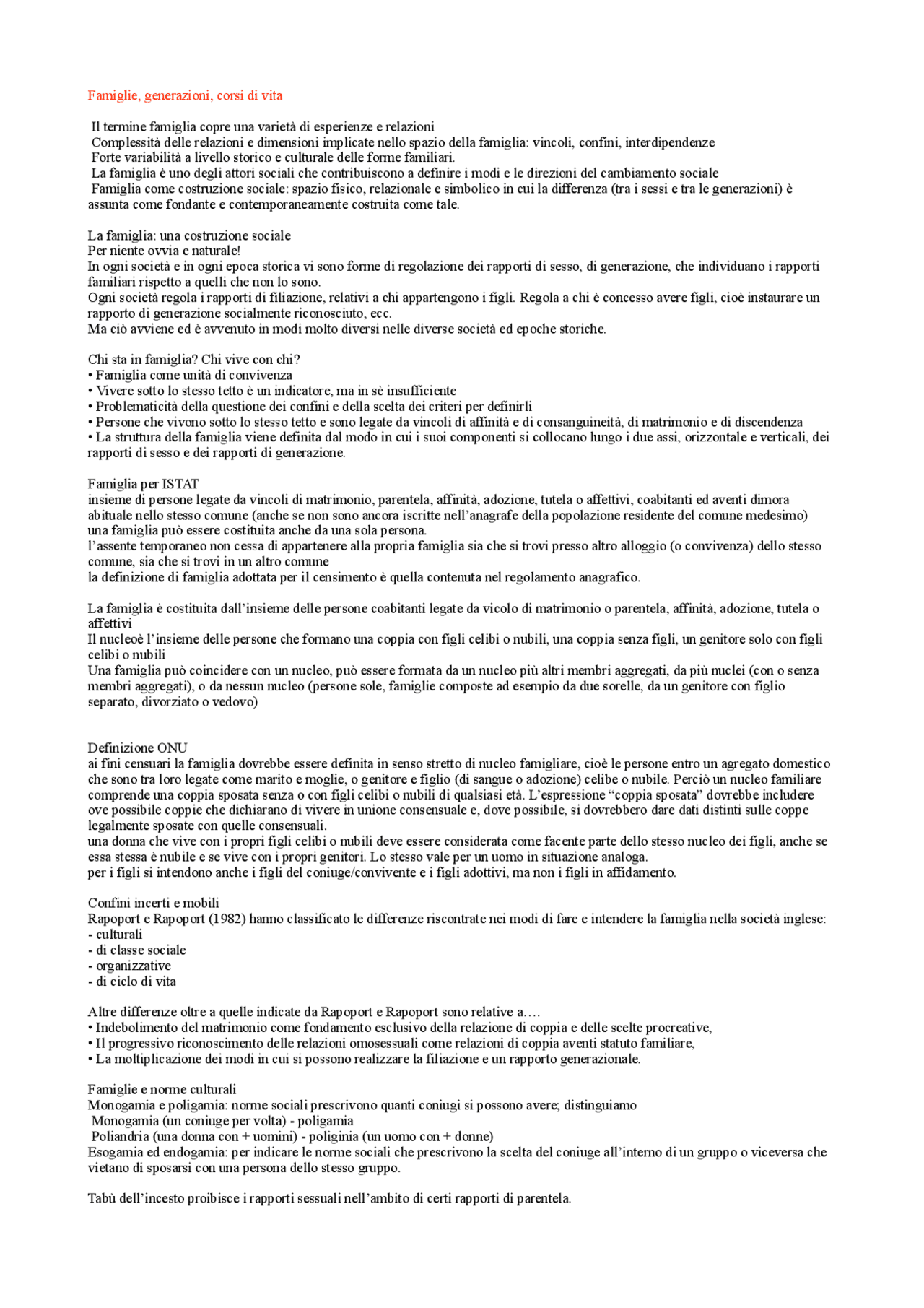 Famiglia Genere E Sessualità Docsity