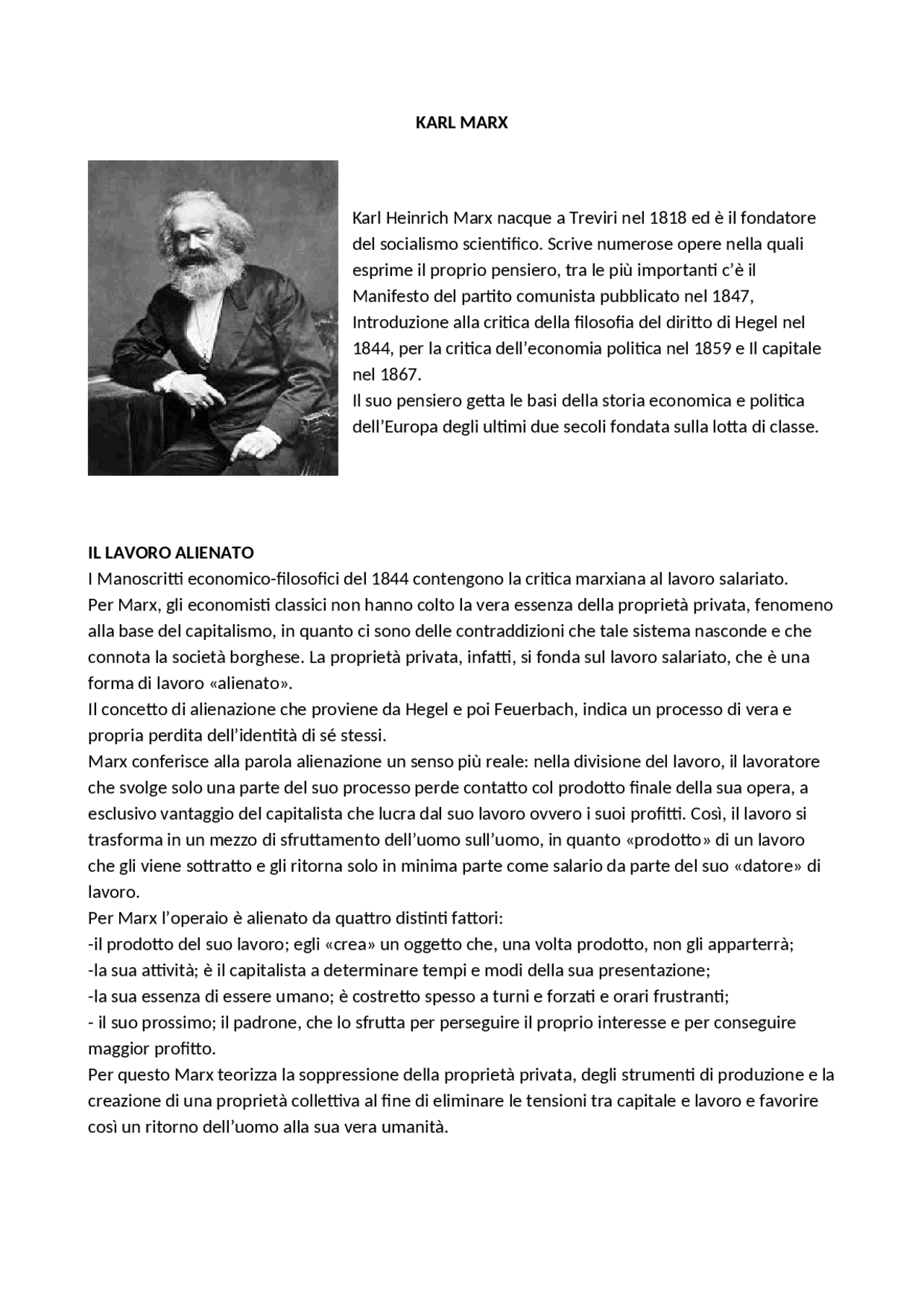 Karl Marx Docsity