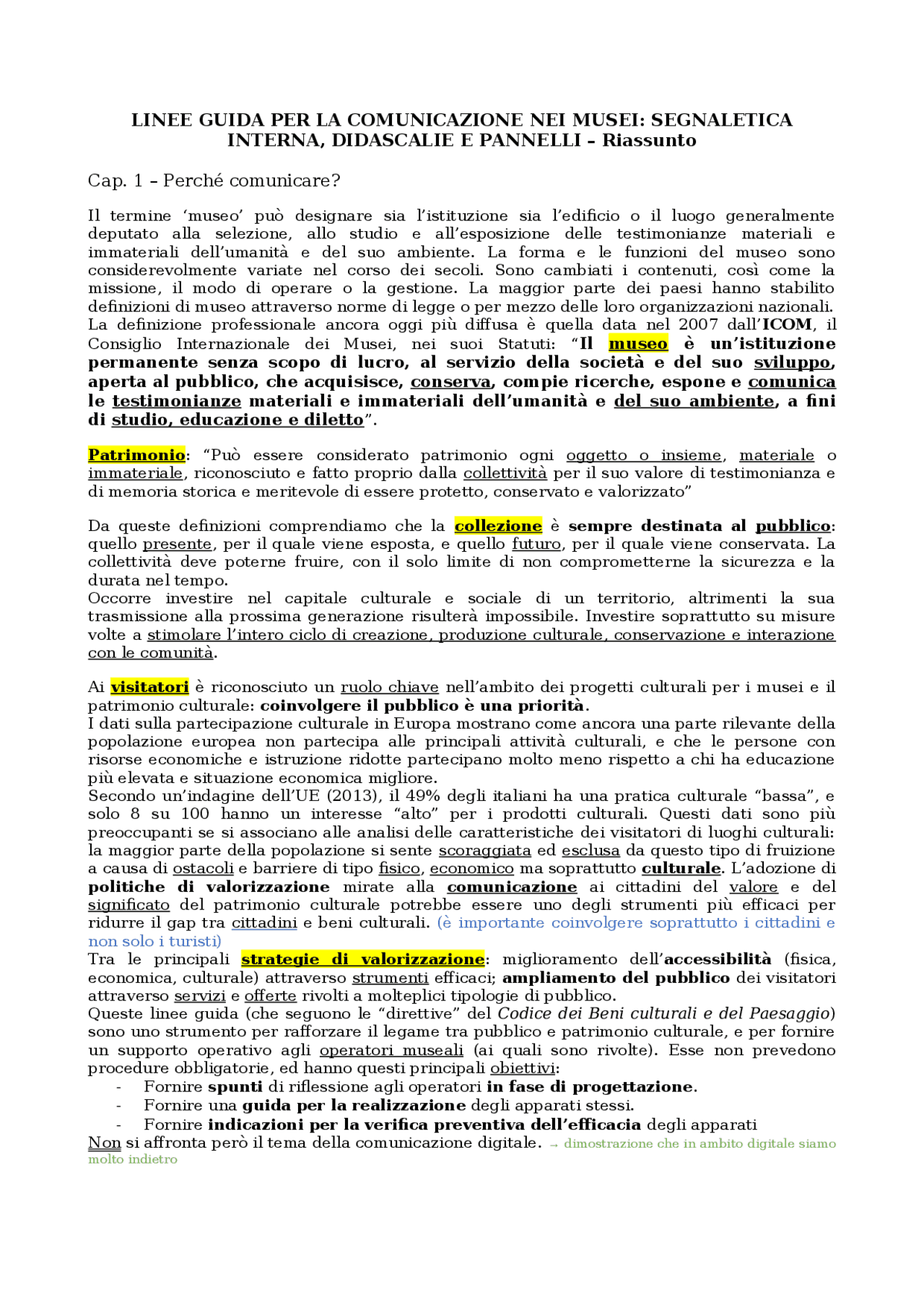Linee Guida Mibact Per La Comunicazione Nei Musei Sintesi Docsity