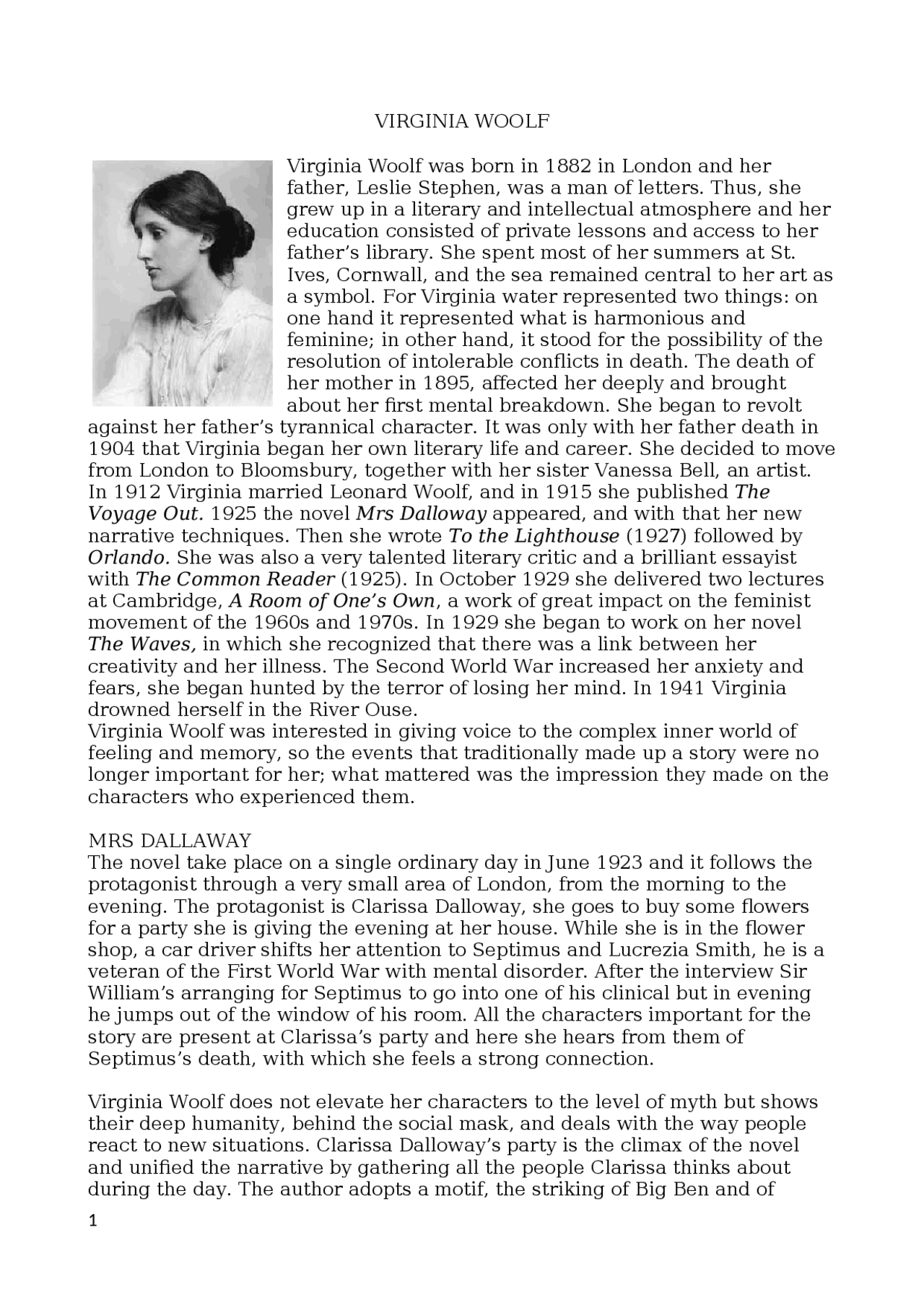 Virginia Woolf Docsity