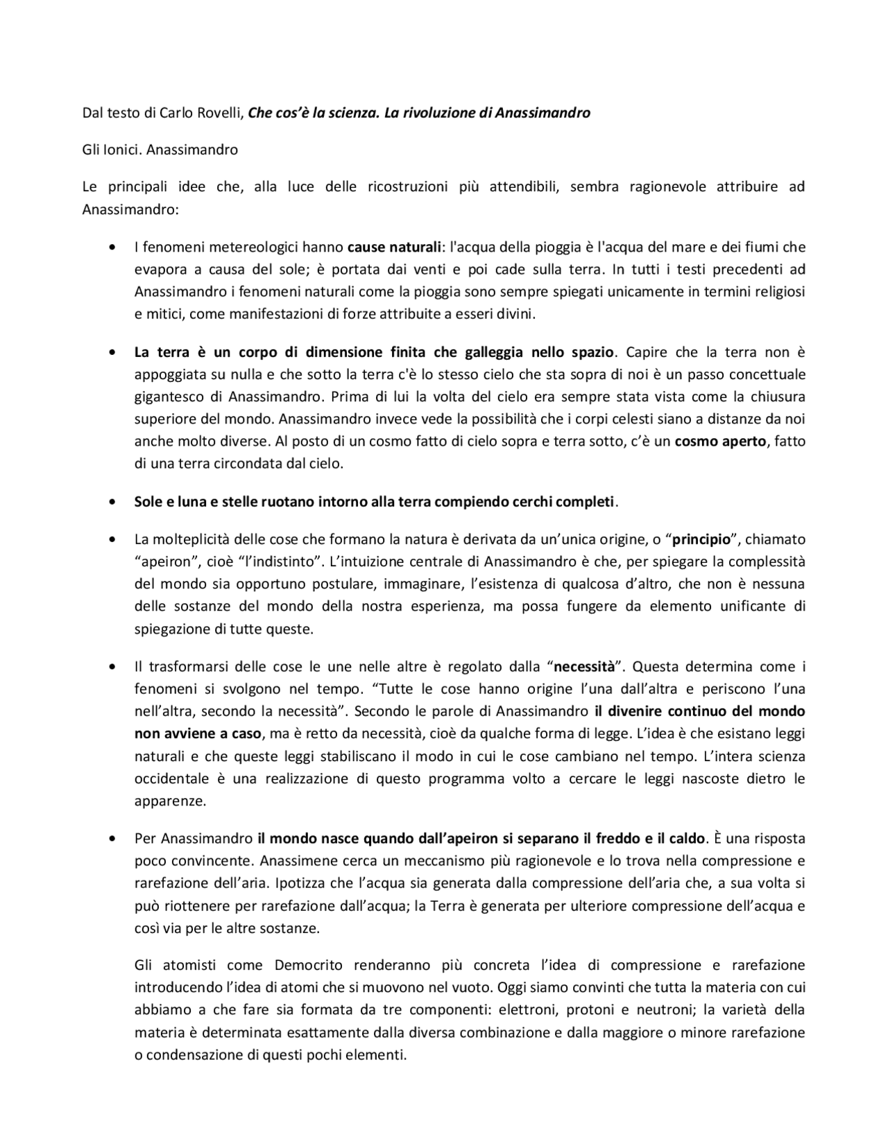 Rovelli Su Anassimandro Docsity