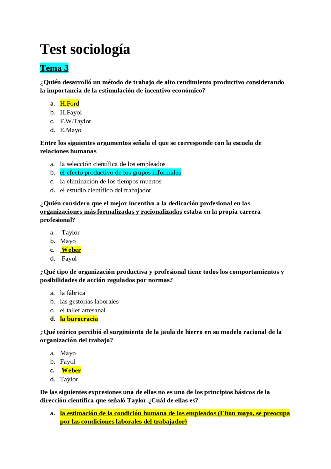 Test Tema 3 De Sociologia Docsity