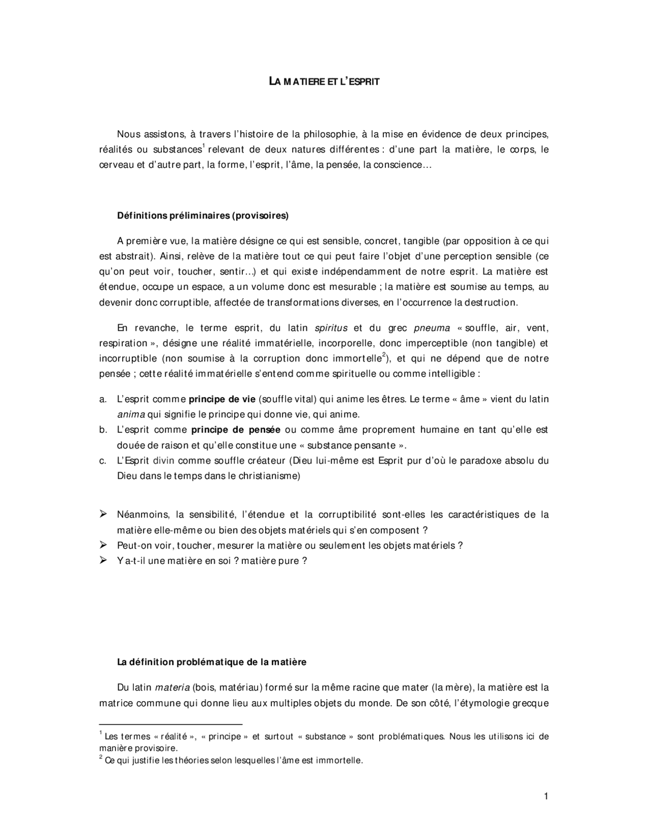 La définition problématique de la matière - Docsity