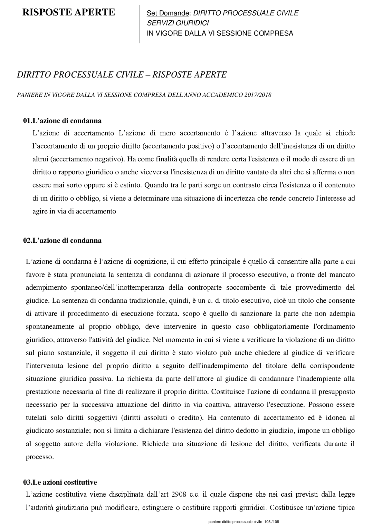 Paniere Completo Aperte E Chiuse Di Diritto Processuale Civile Prof