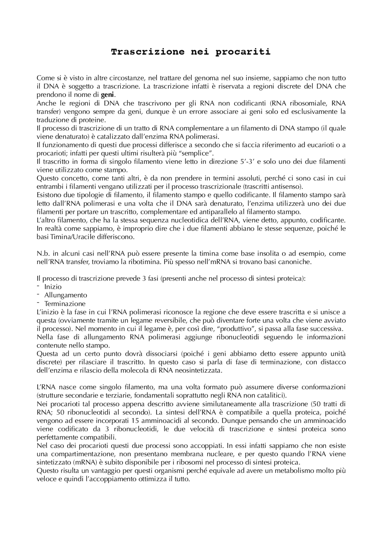 Trascrizione Nei Procarioti Docsity