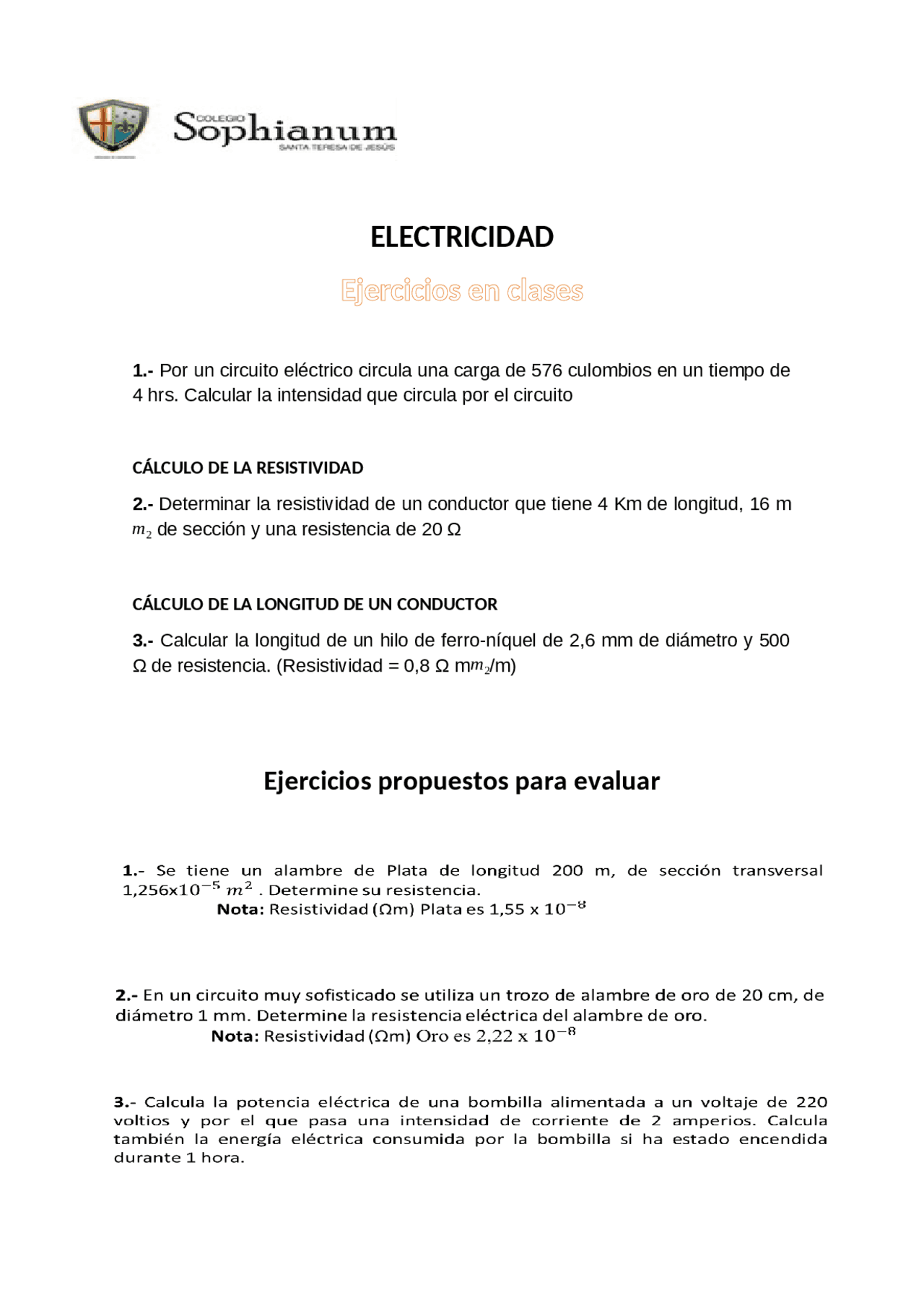 Ejercicios De Electricidad Docsity