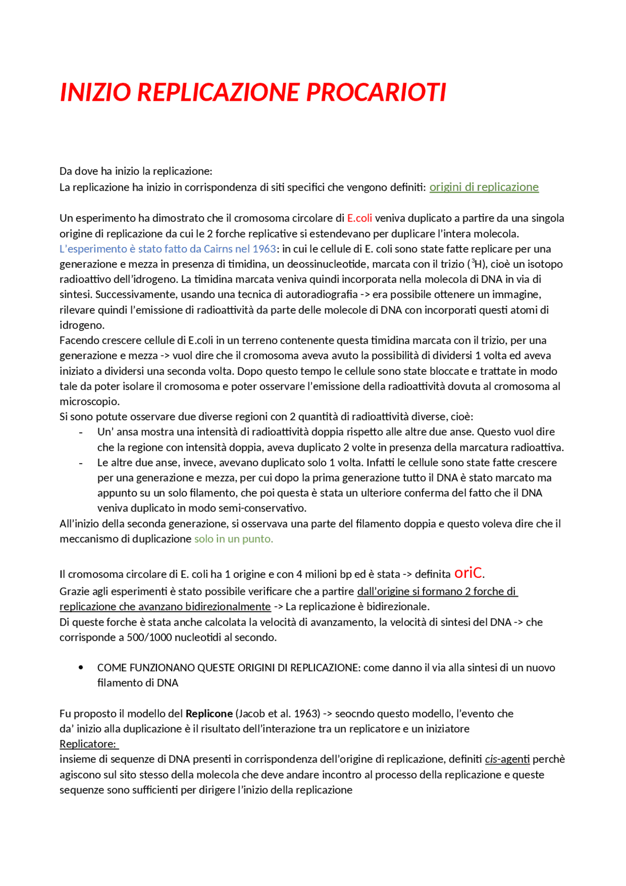 Inizio Replicazione Procarioti Docsity