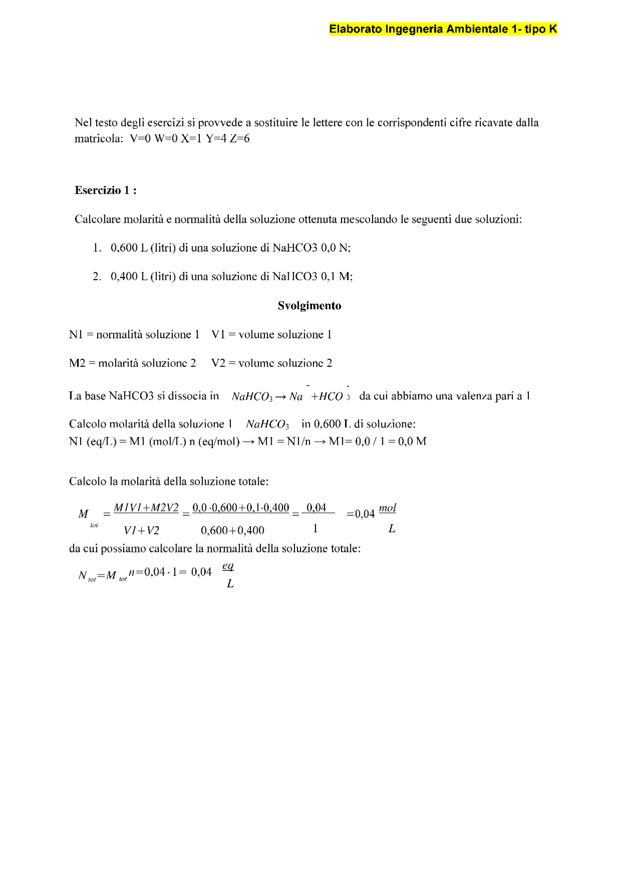 Elaborato Ingegneria Ambientale Tipo 1k Prove Desame Di Ingegneria