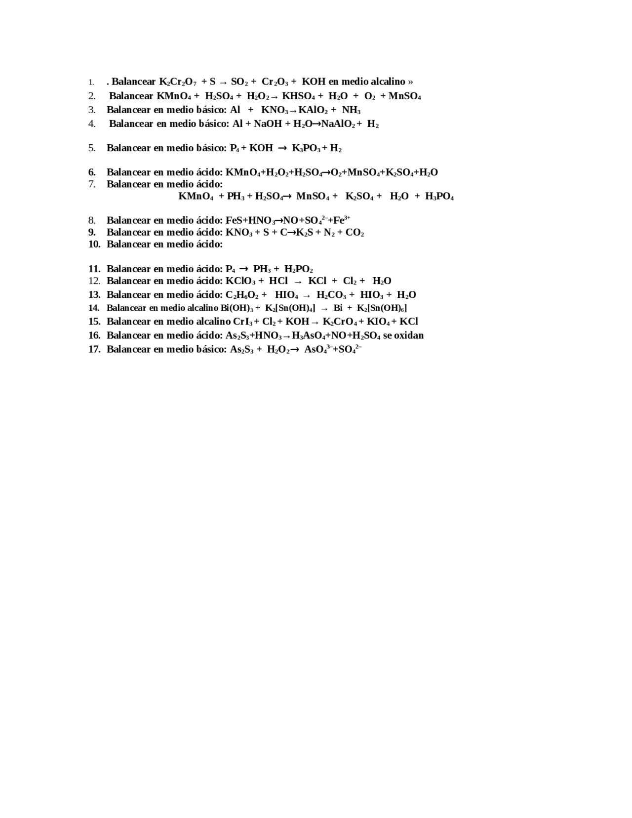 Ejercicios De Química Redox Docsity
