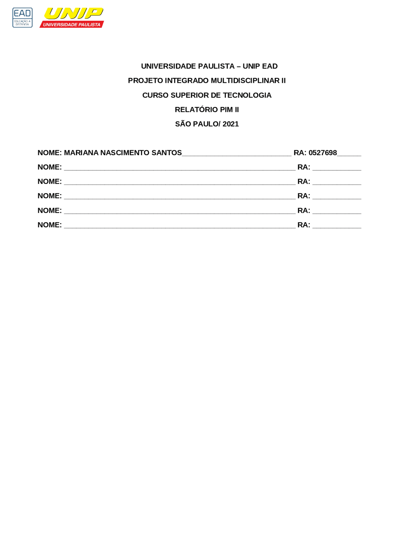 Projeto Integrado Multidisciplinar Docsity