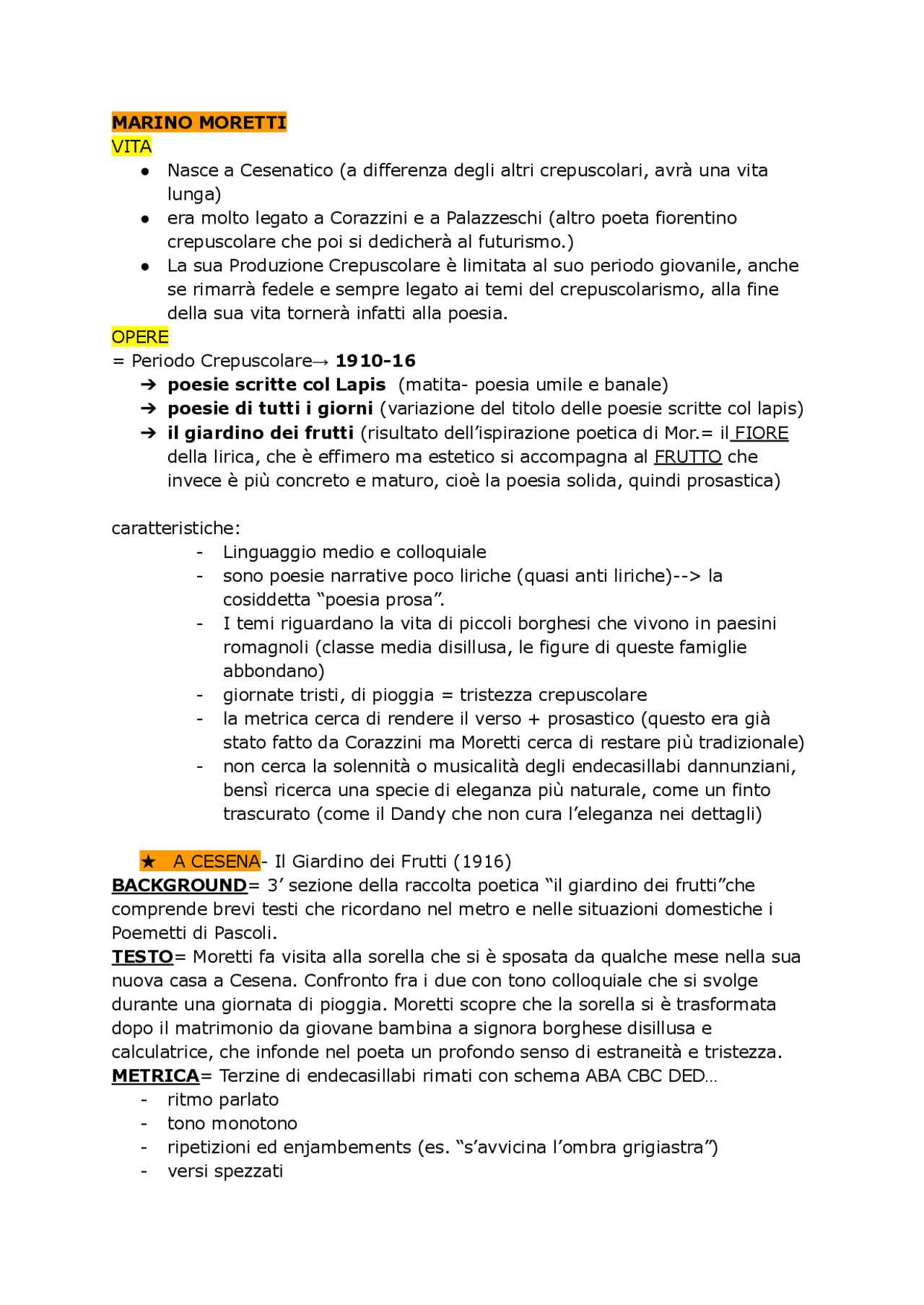 Marino Moretti-crepuscolarismo-a Cesena - Docsity