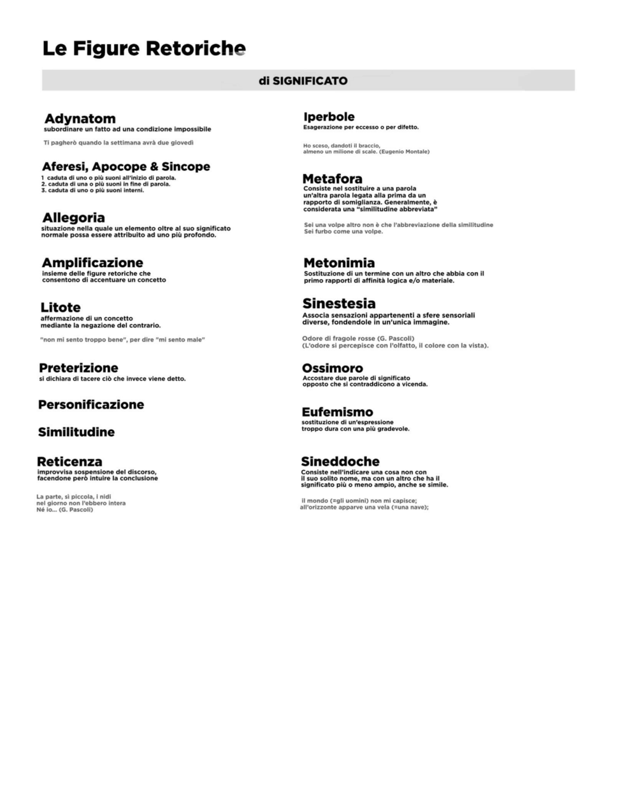 Le Figure Retoriche più rilevanti — PDF - Tabella - Docsity