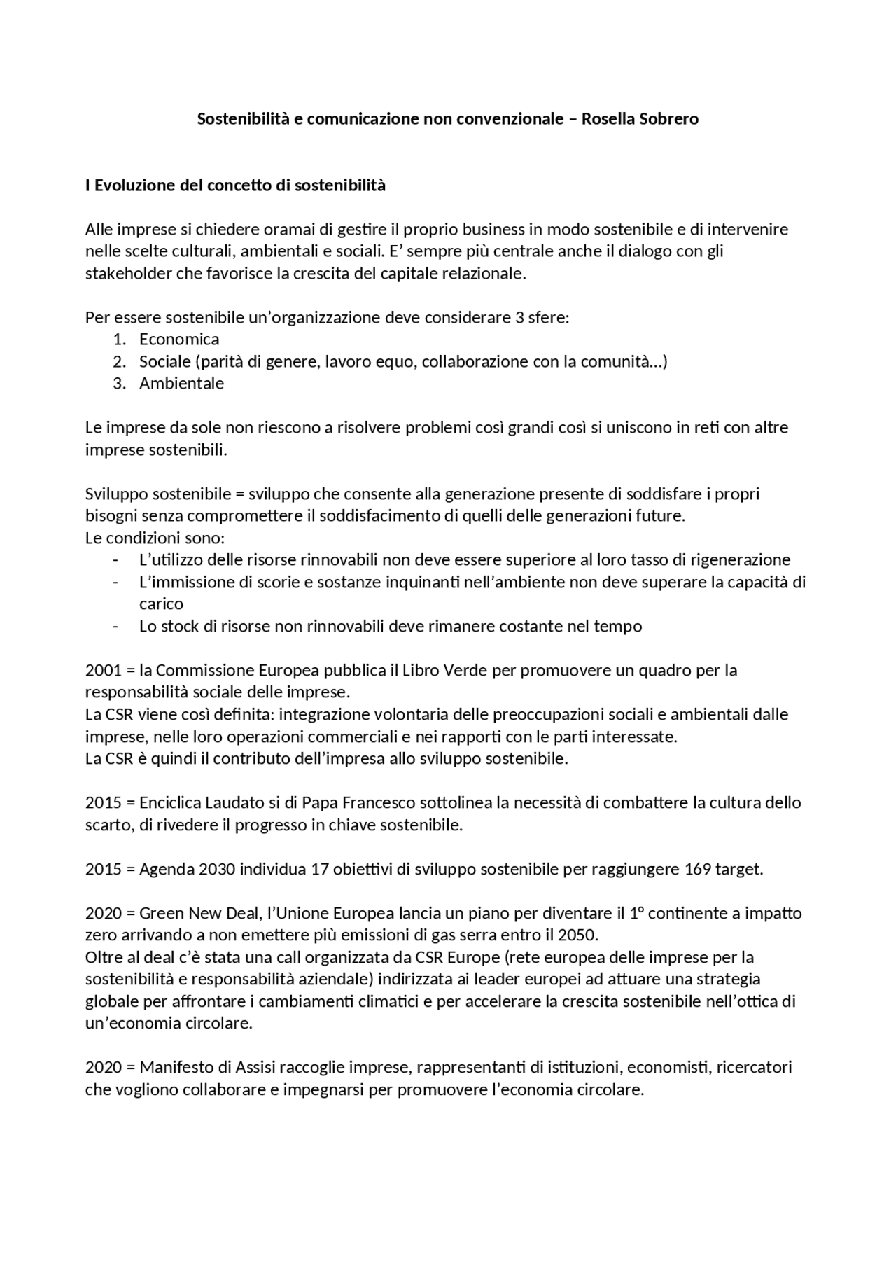 Riassunto Libro Sostenibilità E Comunicazione Non Convenzionale Docsity