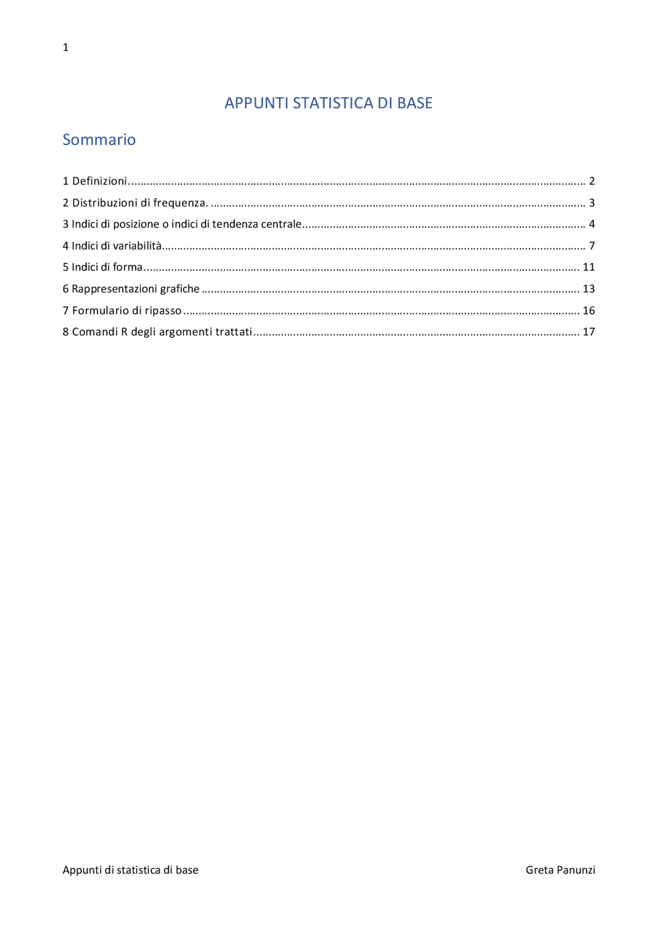 Appunti statistica di base, con esercizi, formulario e brevi cenni sui comandi di R - Docsity