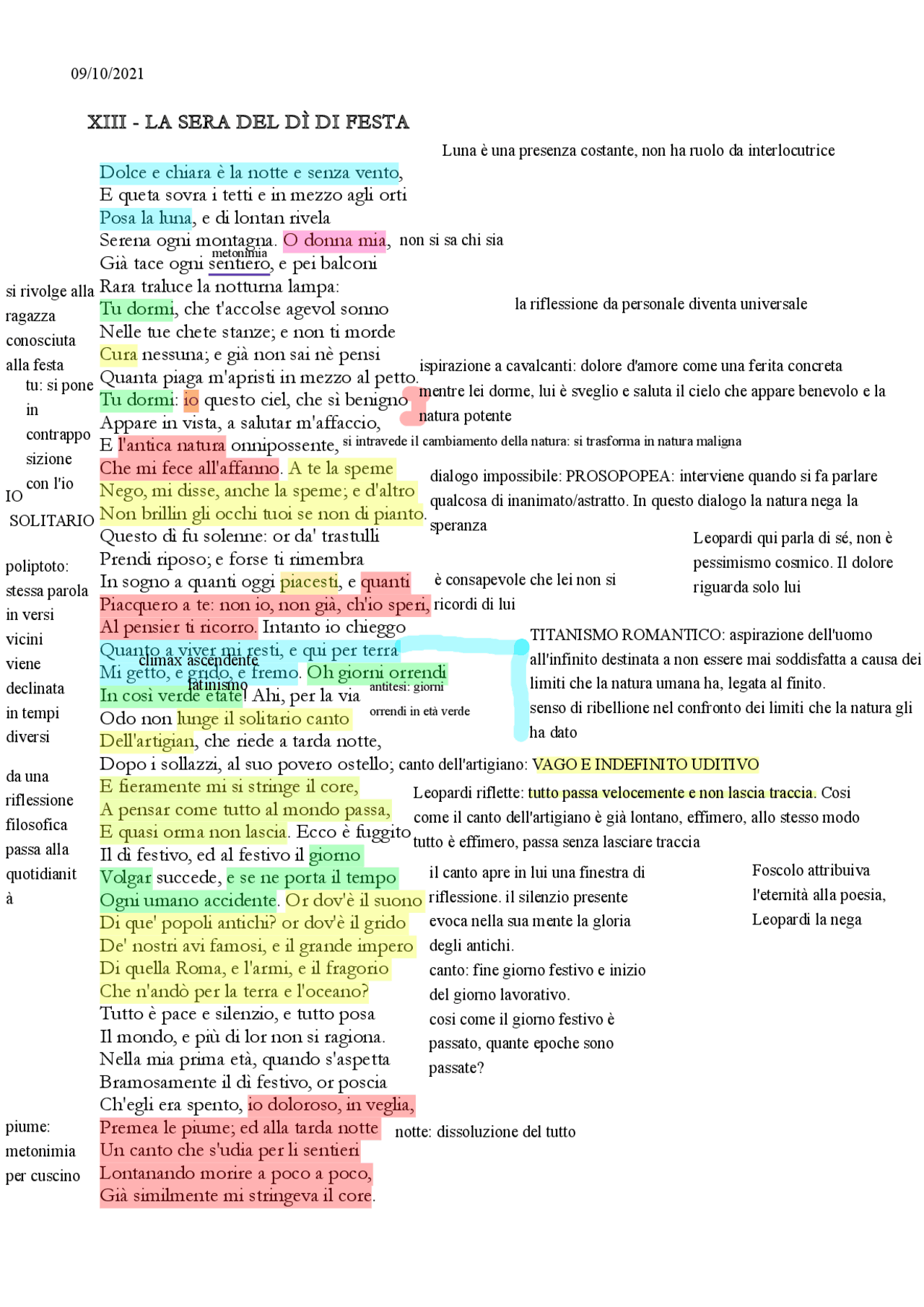 Leopardi La Sera Del Di Di Festa Docsity