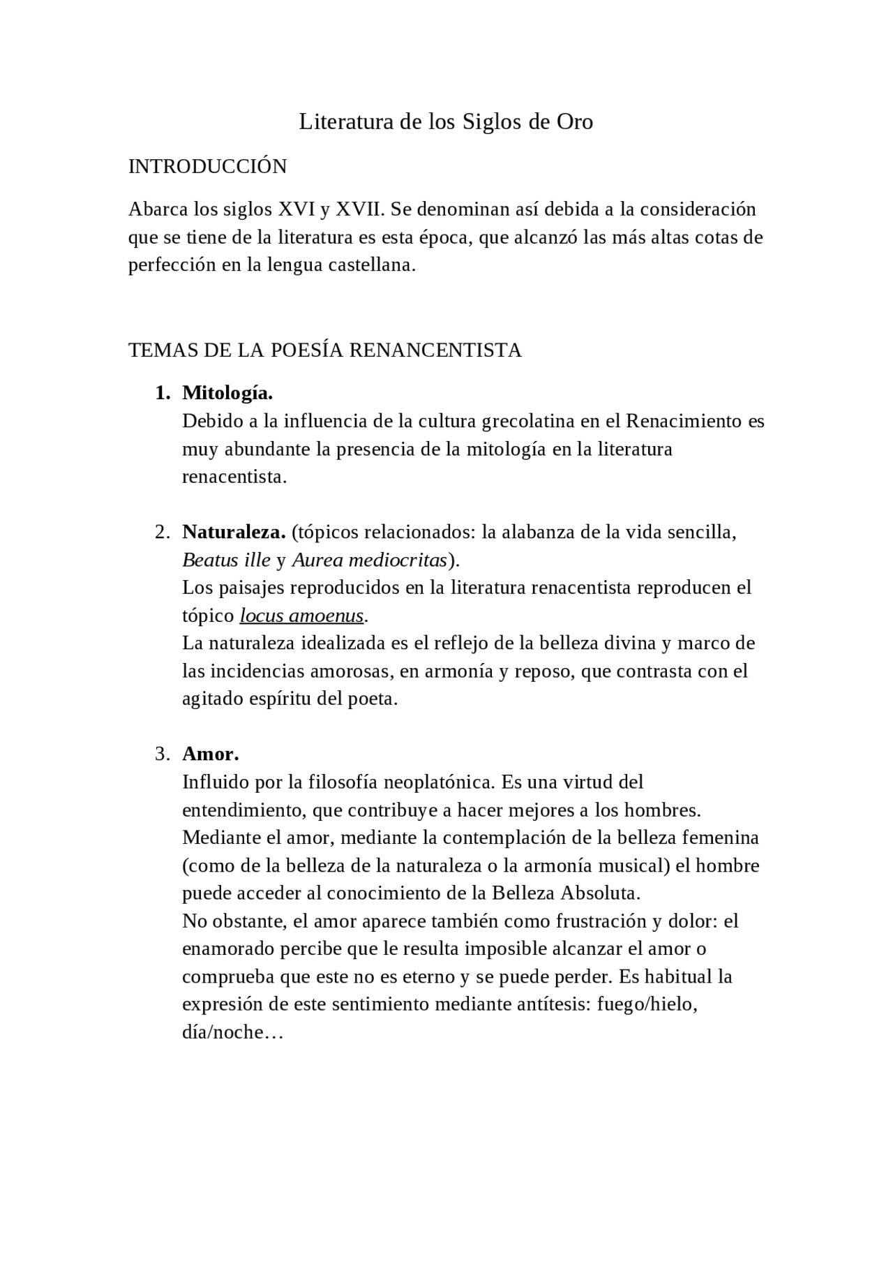 Literatura del siglo de oro - Docsity