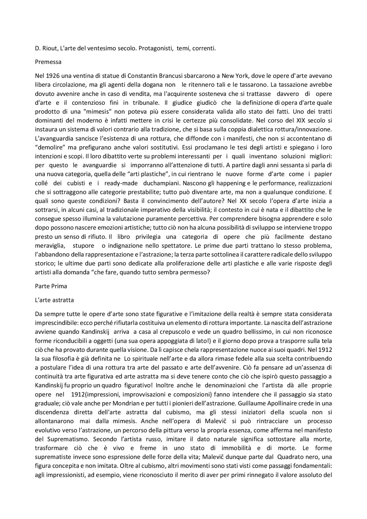 L'arte del 20 secolo - Docsity