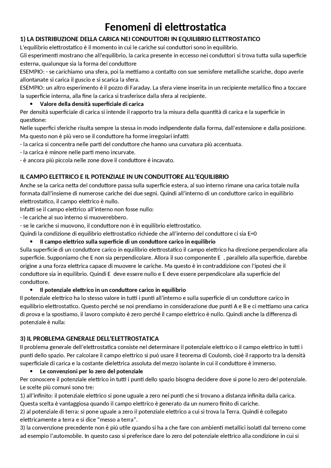 Riassunto Fenomeni Di Elettrostatica Fisica Libro Docsity