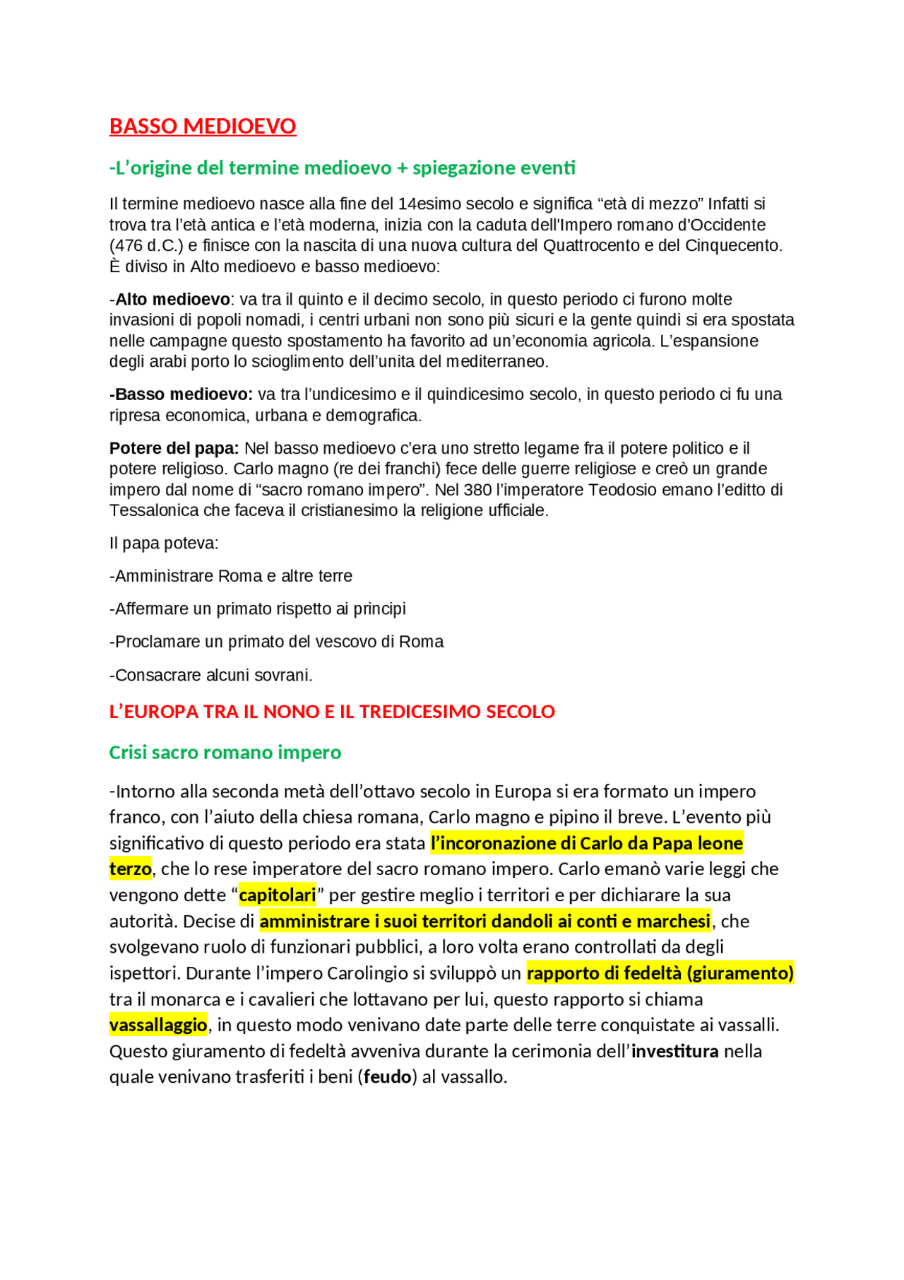 Leuropa Nel Basso Medioevo Docsity