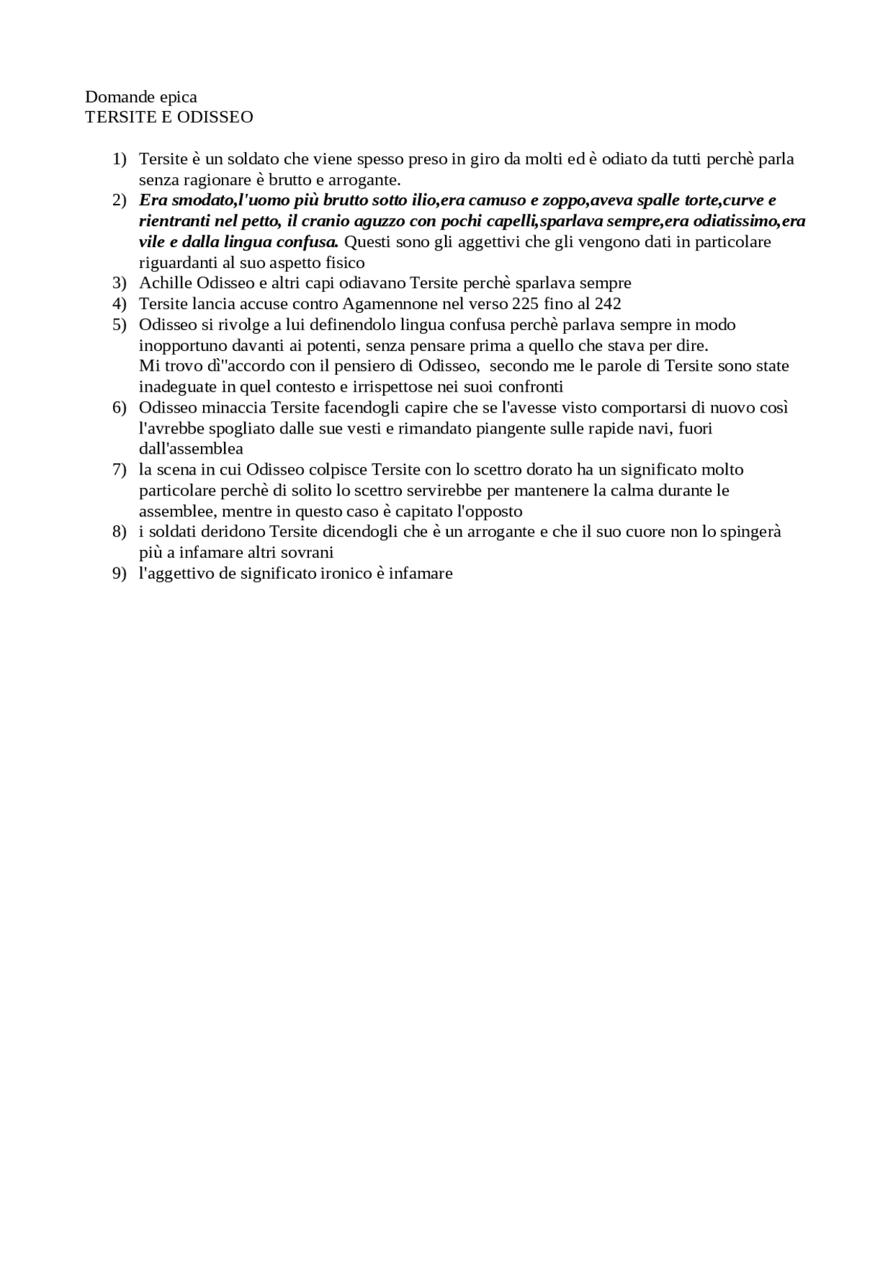 Tersite E Odisseo Testo Odissea Docsity