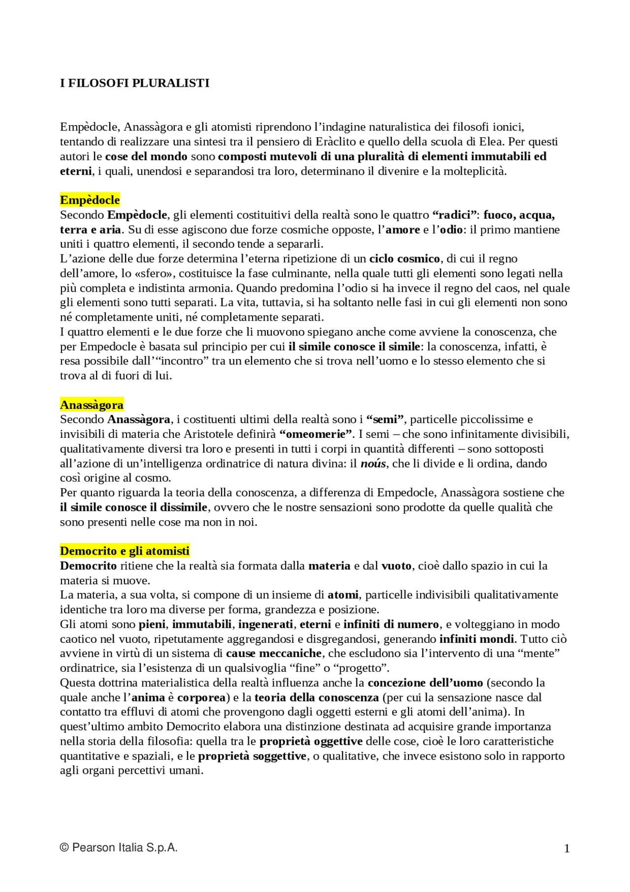Filosofi Pluralisti Docsity