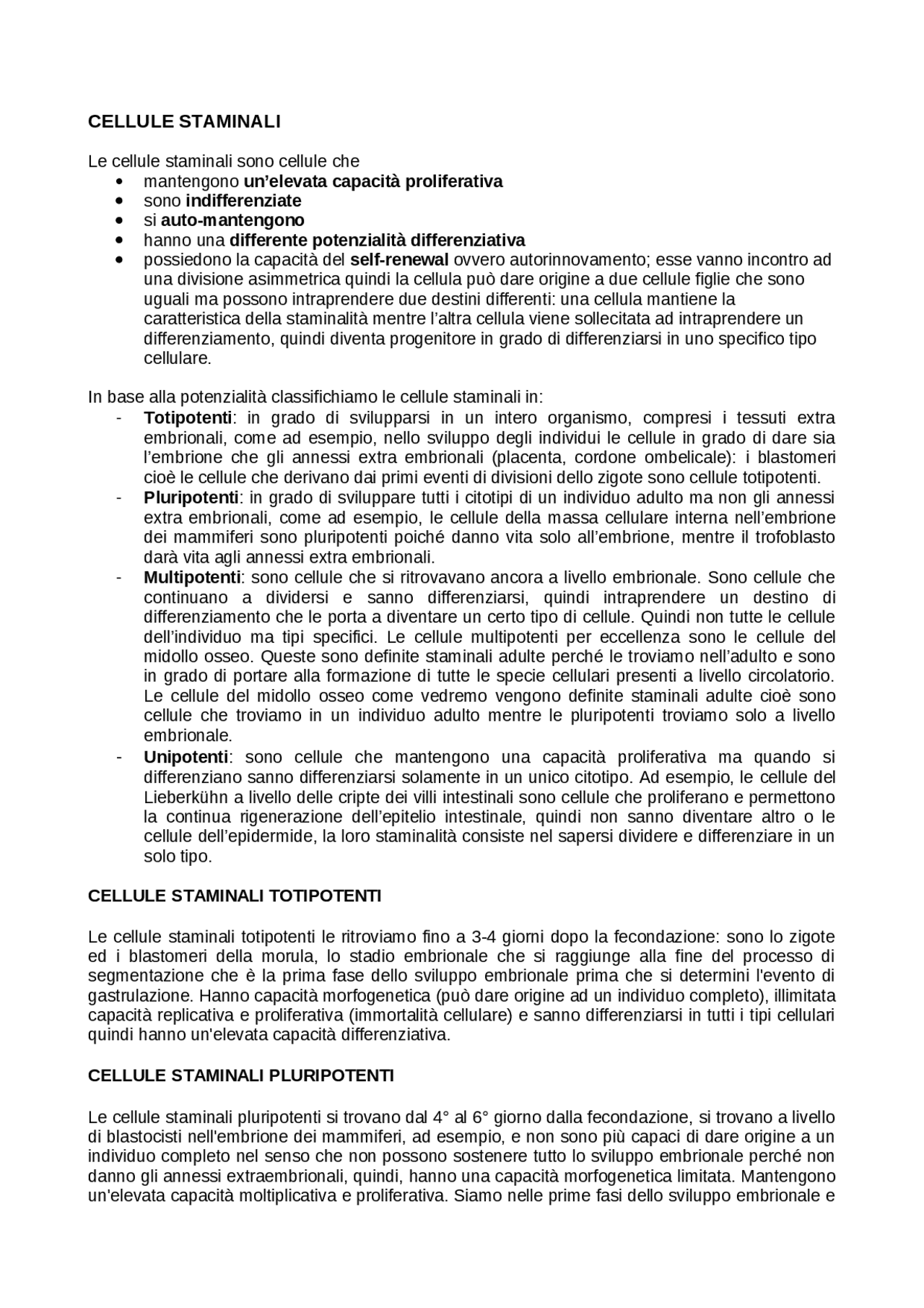 Cellule Staminali Caratteristiche Principali Classificazione