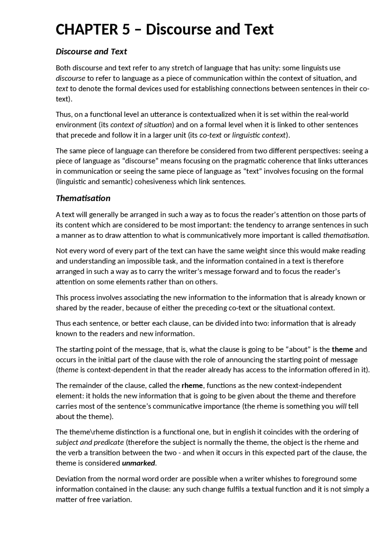 Discourse and Text (from Ulrych "textual analysis") - Docsity