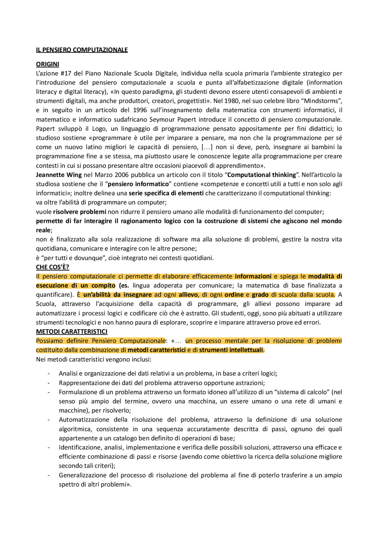 Il pensiero computazionale - Docsity
