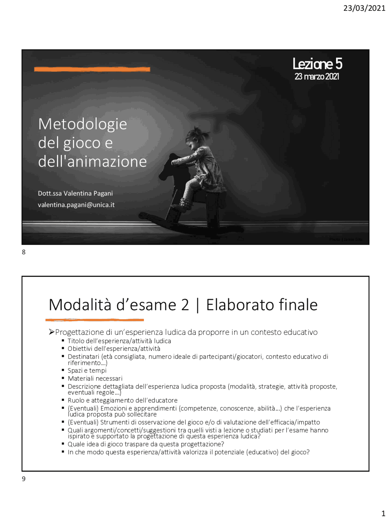 Lezioni Di Metodologia Del Gioco Docsity