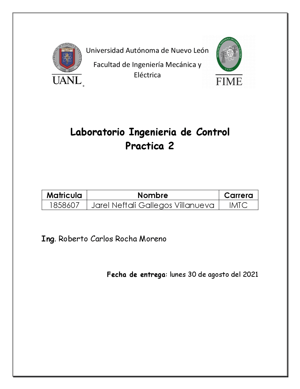 Practica 2 Lab ingenieria de control | Ejercicios de Mecatrónica | Docsity