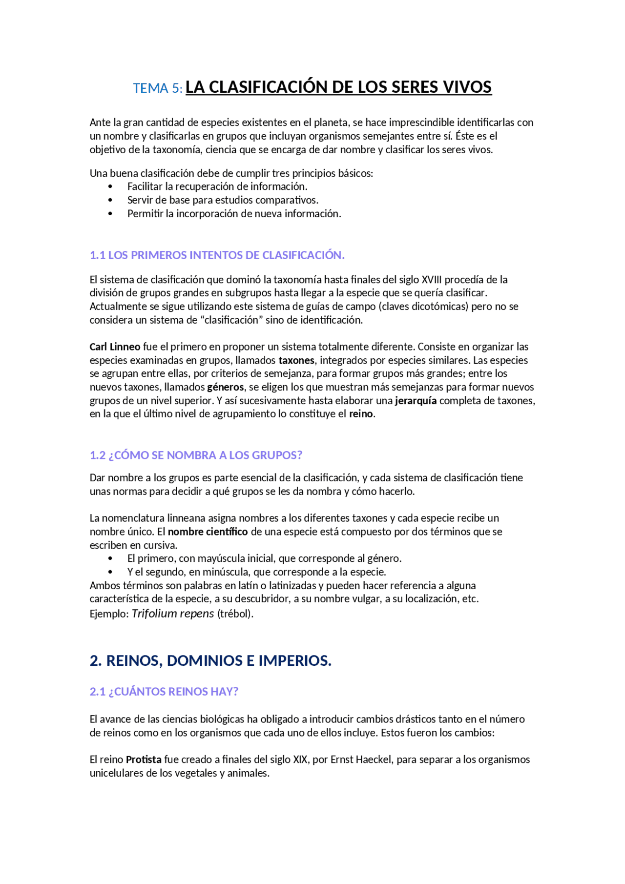 Biología Clasificación De Los Seres Vivos Docsity