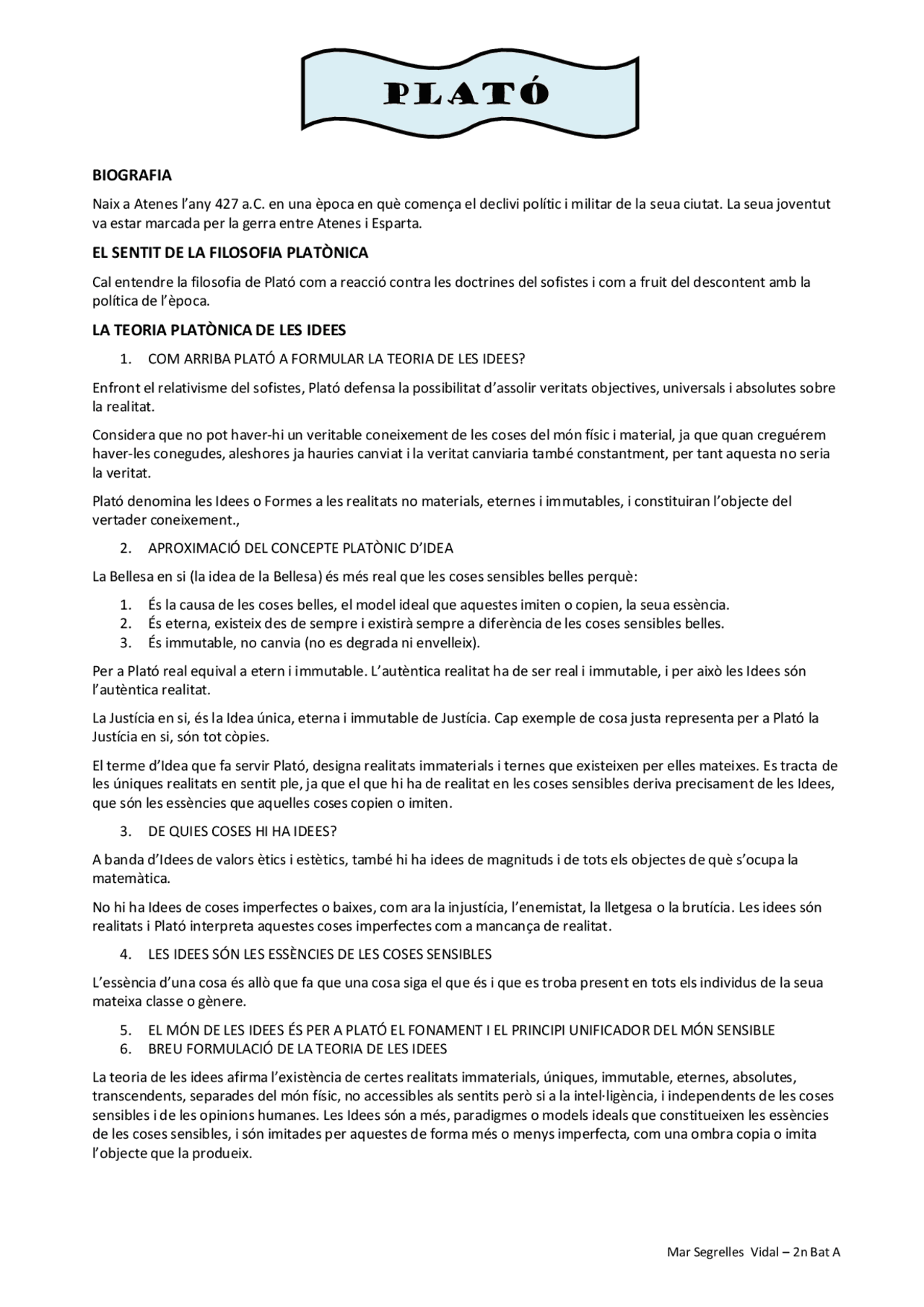 Plató 2n Batxillerat Docsity