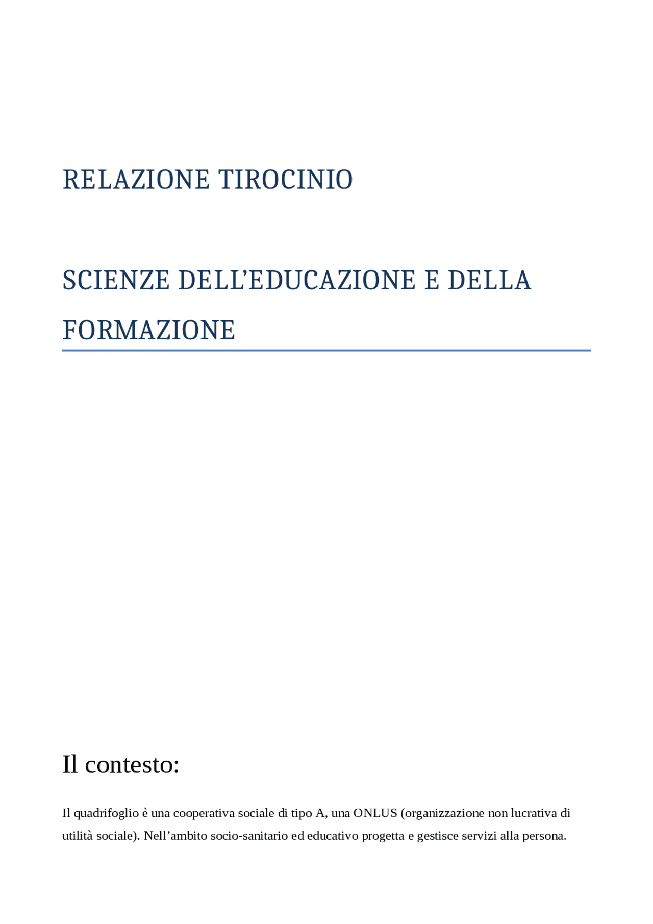 Relazione Tirocinio Scienze Delleducazione E Della Formazione Guide