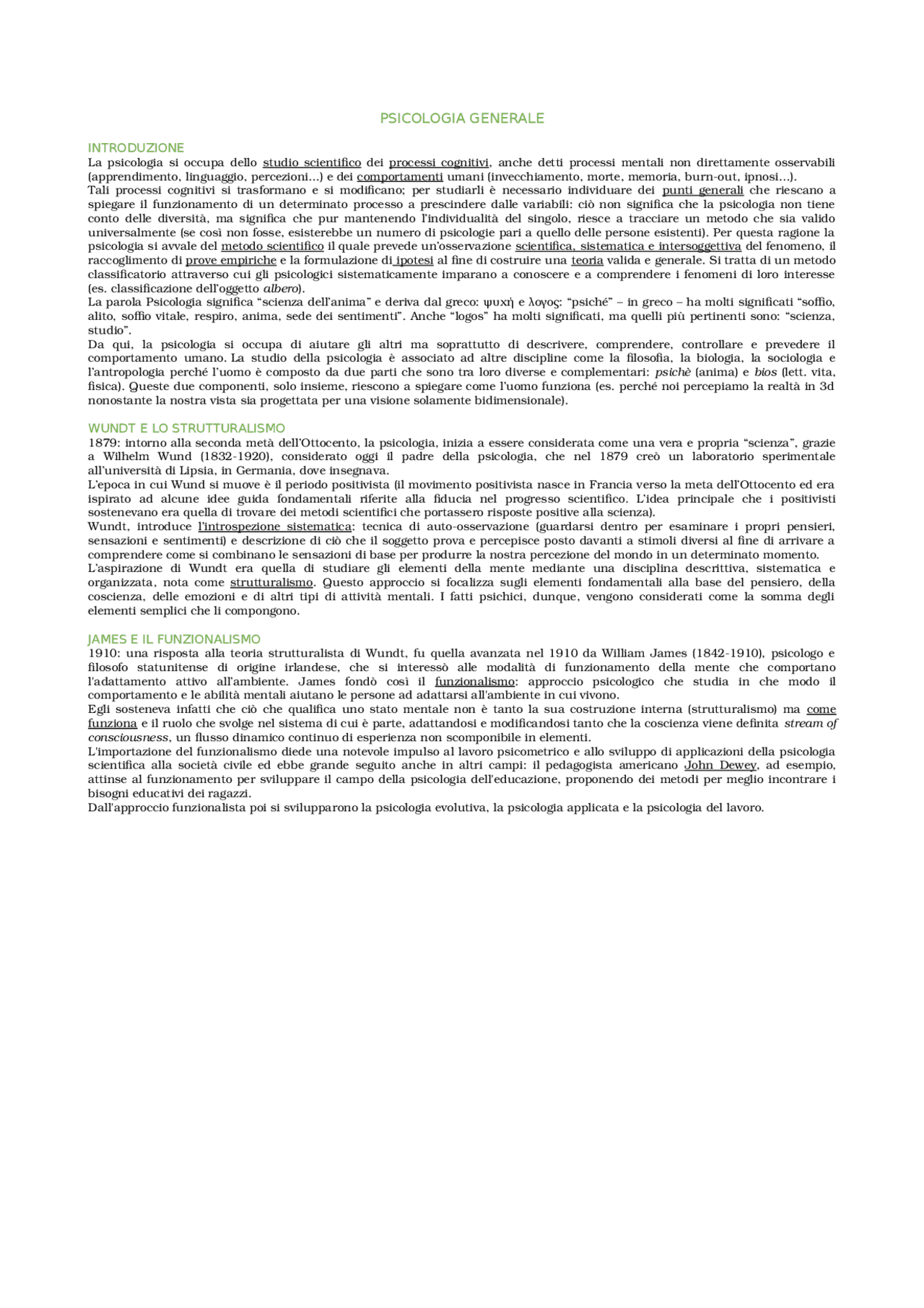 Primi Appunti Del Corso Di Psicologia Generale Docsity