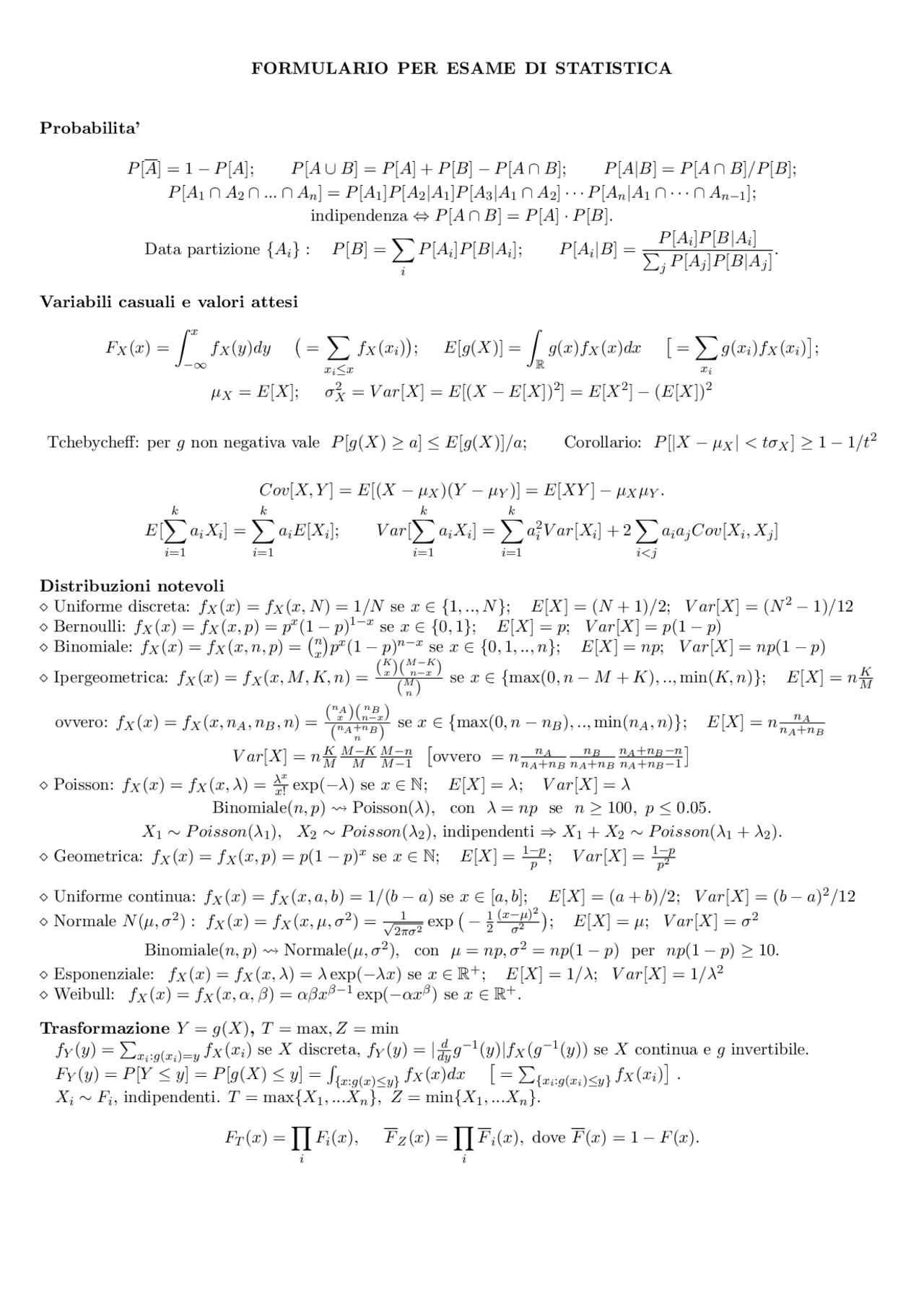 Statistica Formulario Docsity