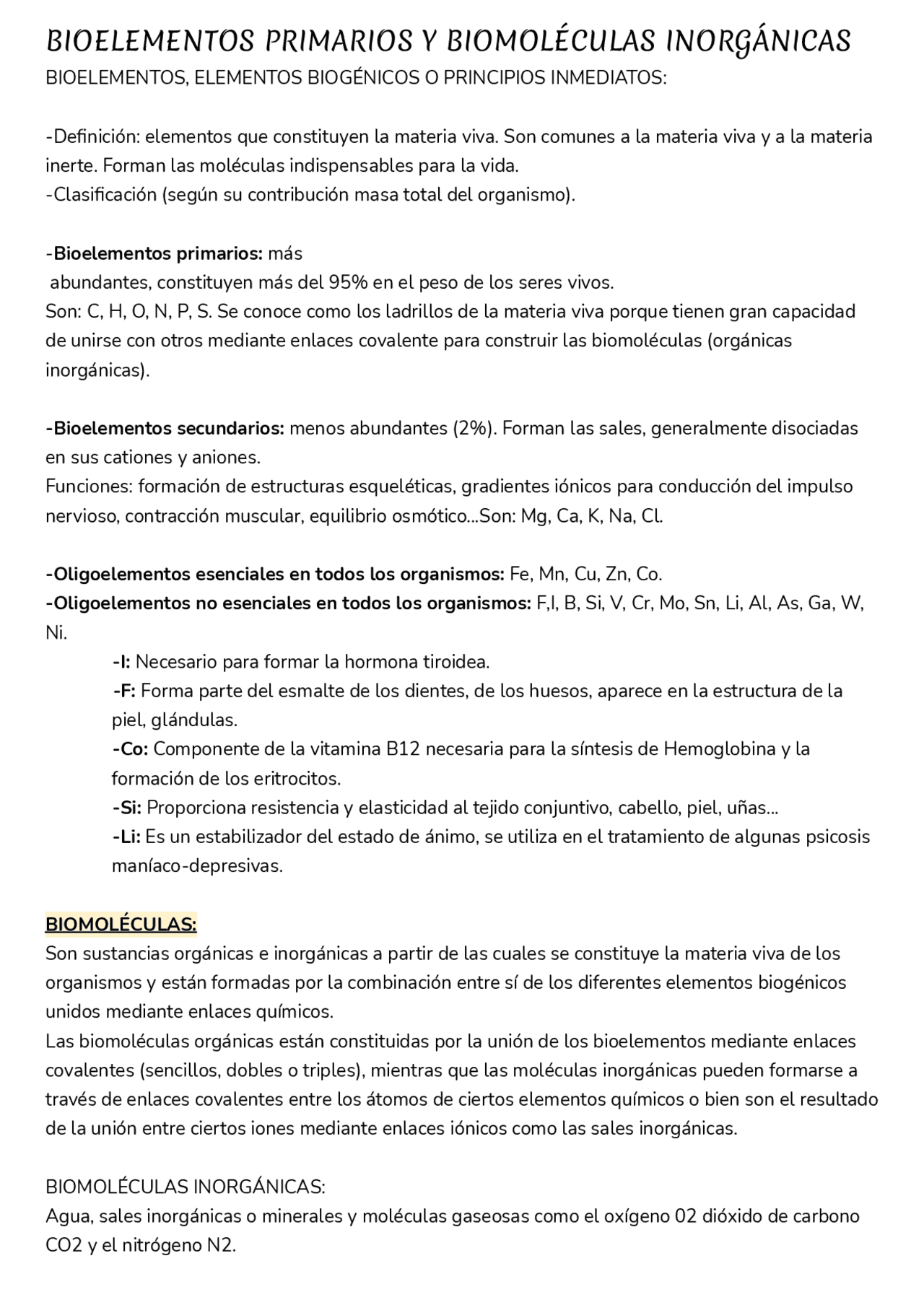 Bioelementos Primarios, Bioelementos Secundarios y Biomoléculas: Propiedades y Funciones ...