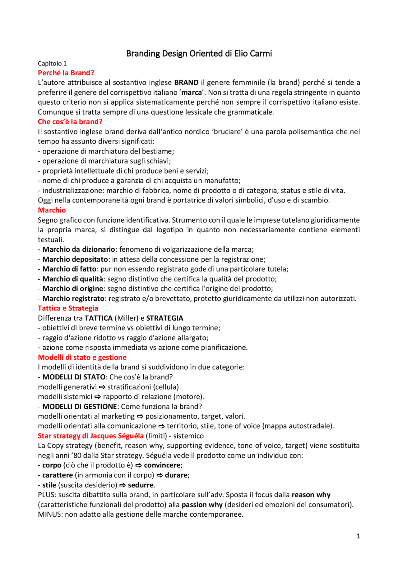 Sintesi Branding Design Oriented Di Elio Carmi Docsity
