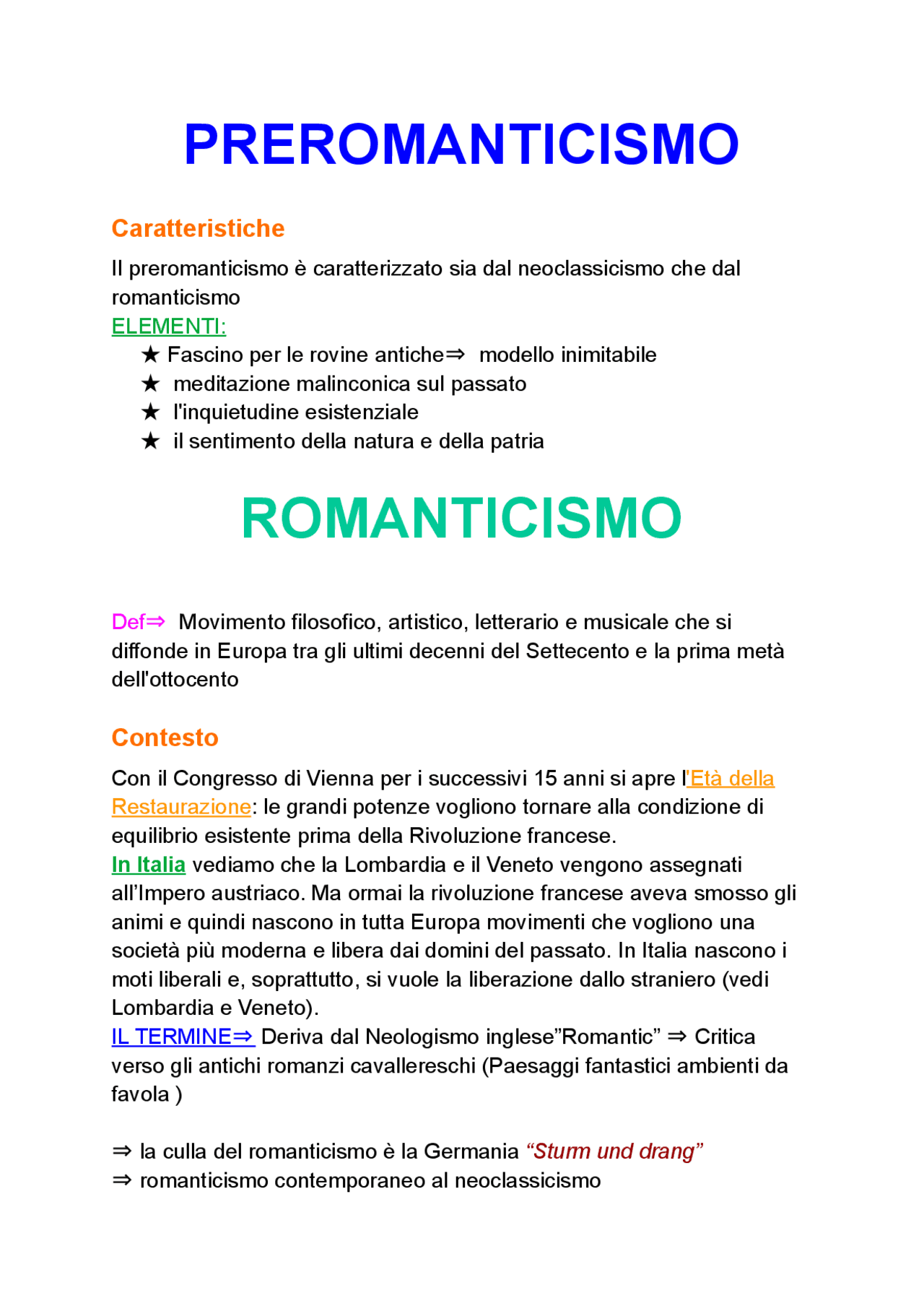 Preromanticismo E Romanticismo Docsity