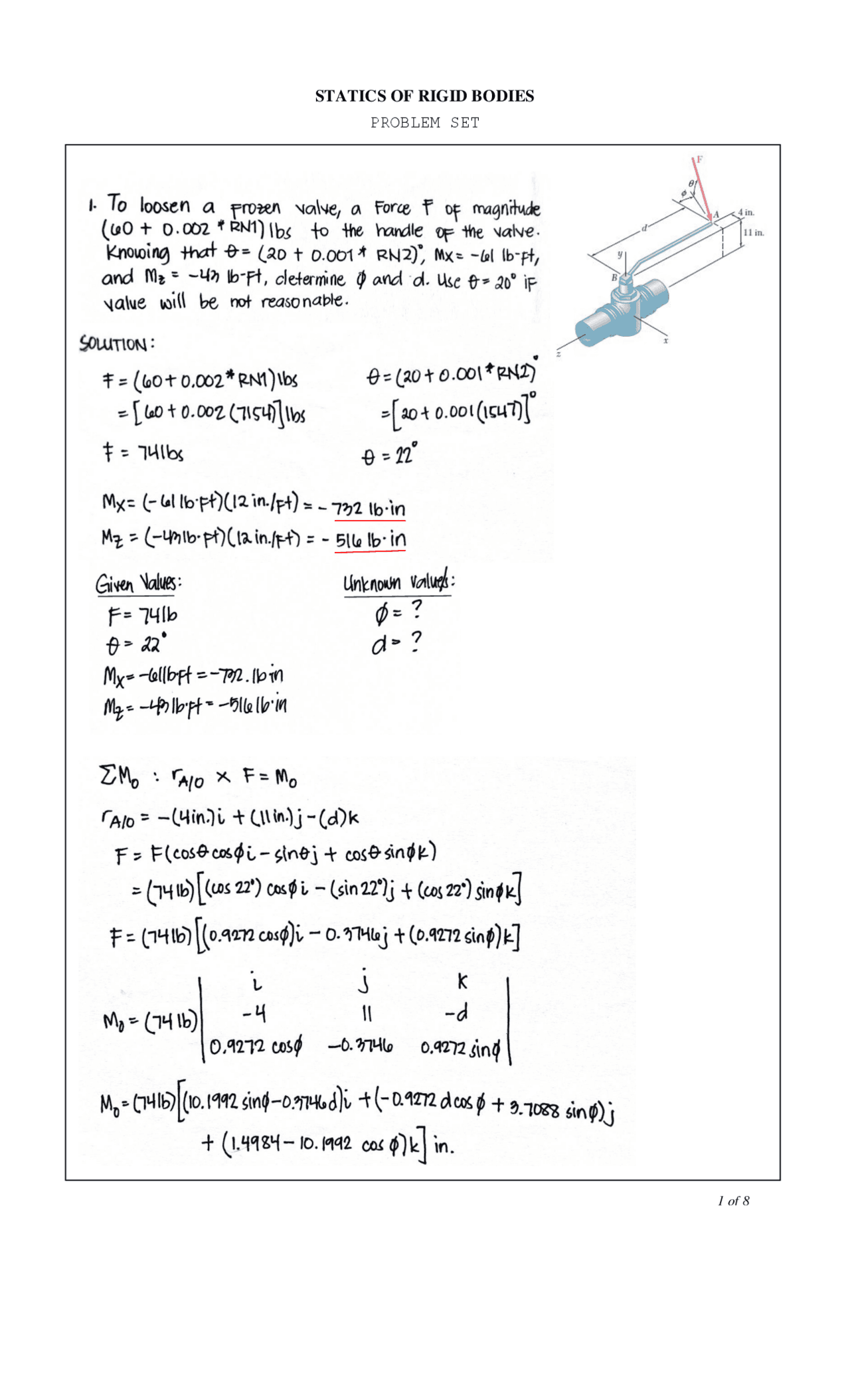Statics And Rigid Bodies Problem Set Exercises Statics Docsity