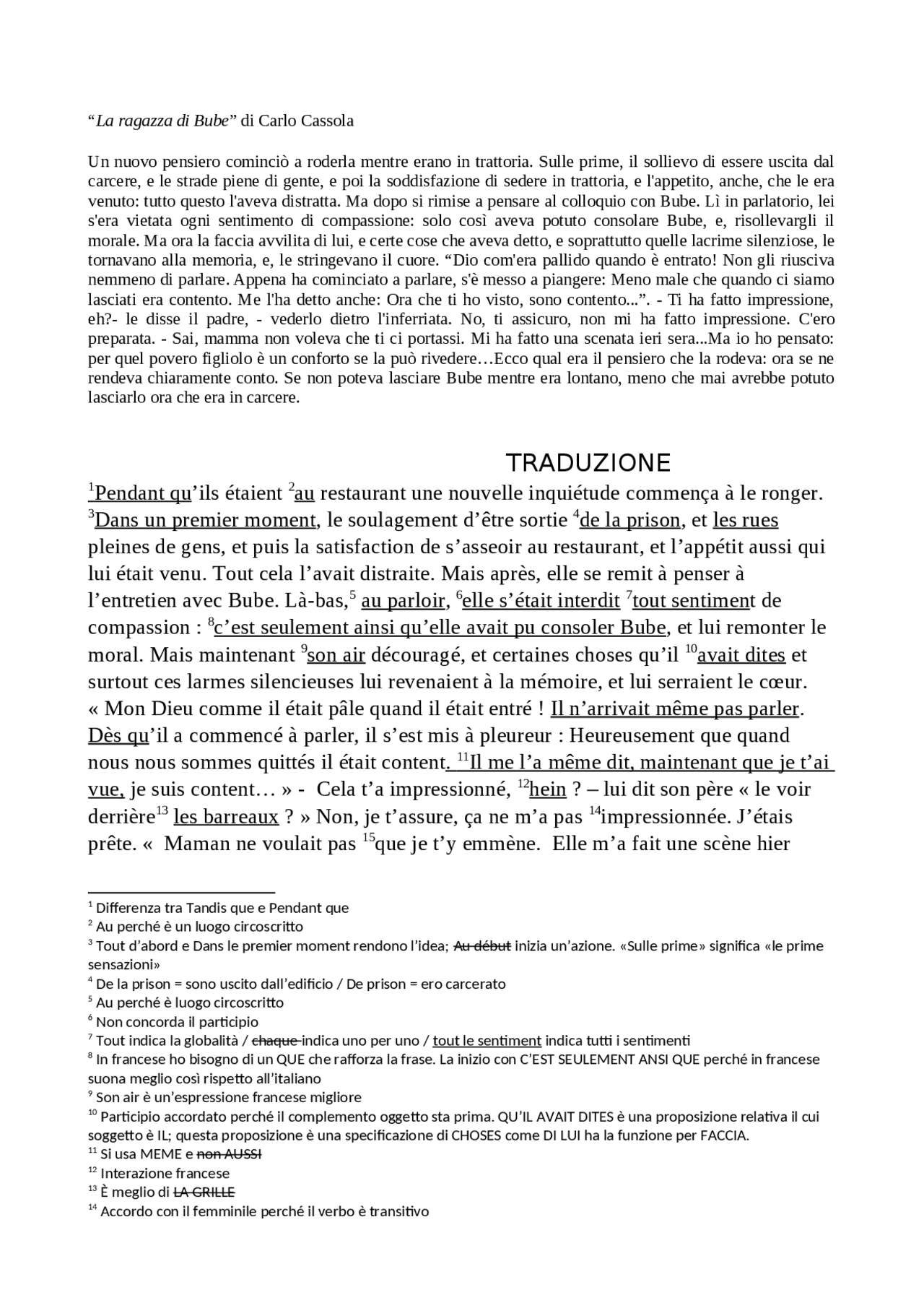 Traduzione Di Un Estratto Di Carlo Cassola Appunti Di Lingua Francese