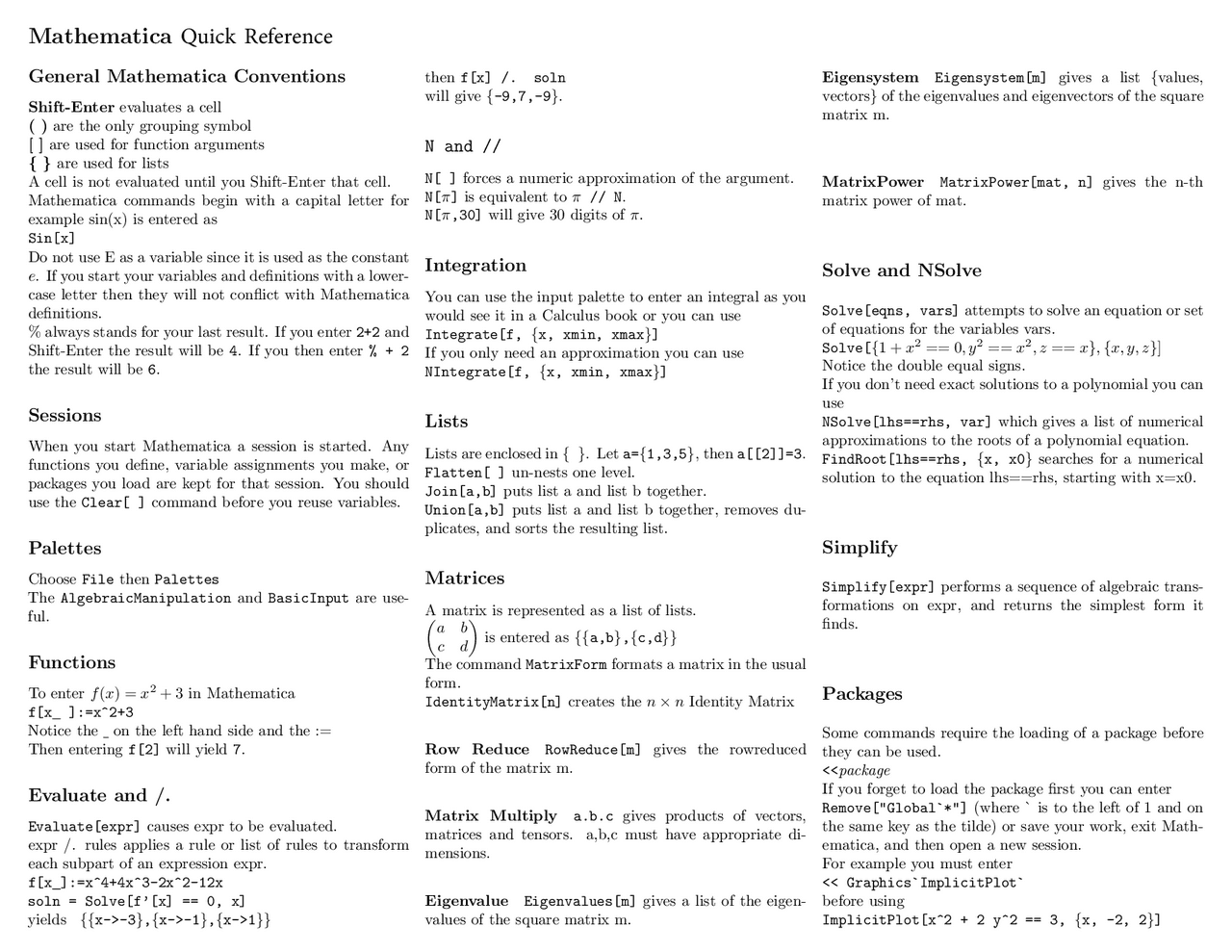Mathematica-refcard_general_ma_conventions_en - Docsity
