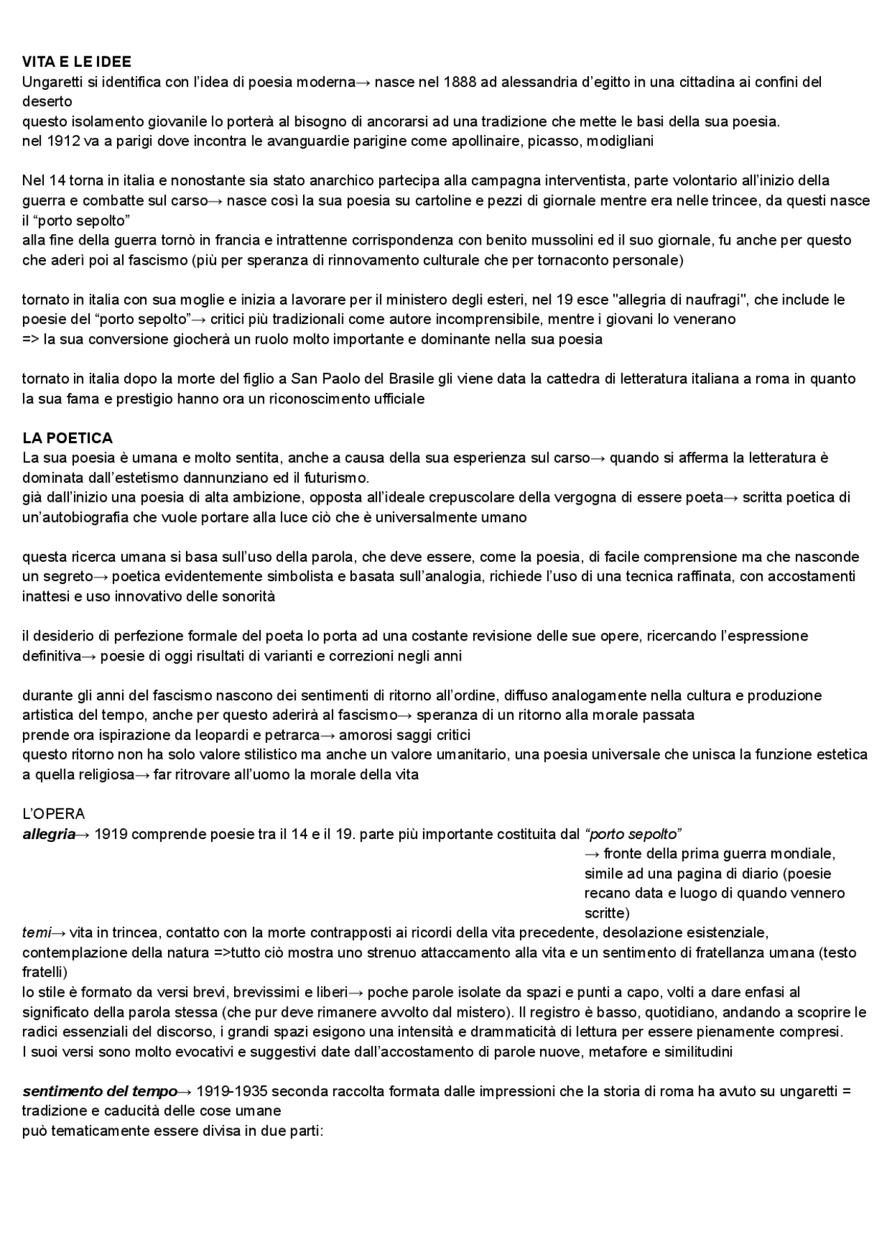 Giuseppe Ungaretti Vita E Opere Docsity