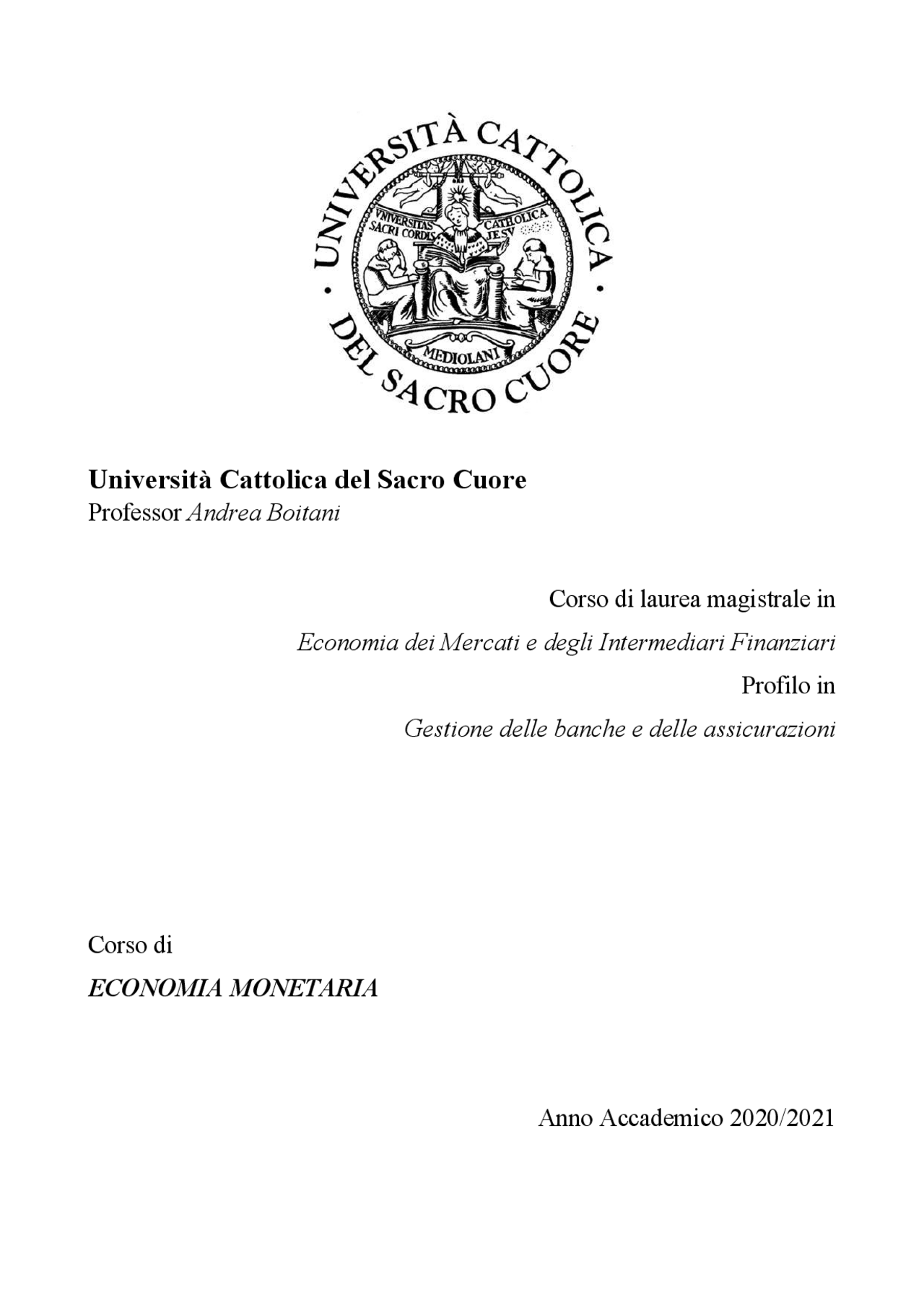 Economia Monetaria Modulo Prof Andrea Boitani Completo Docsity
