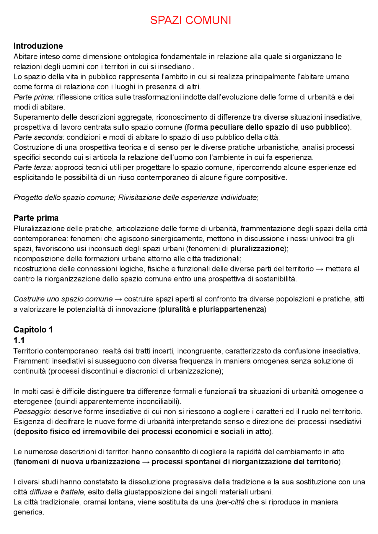 Riassunto Spazi Comuni Docsity