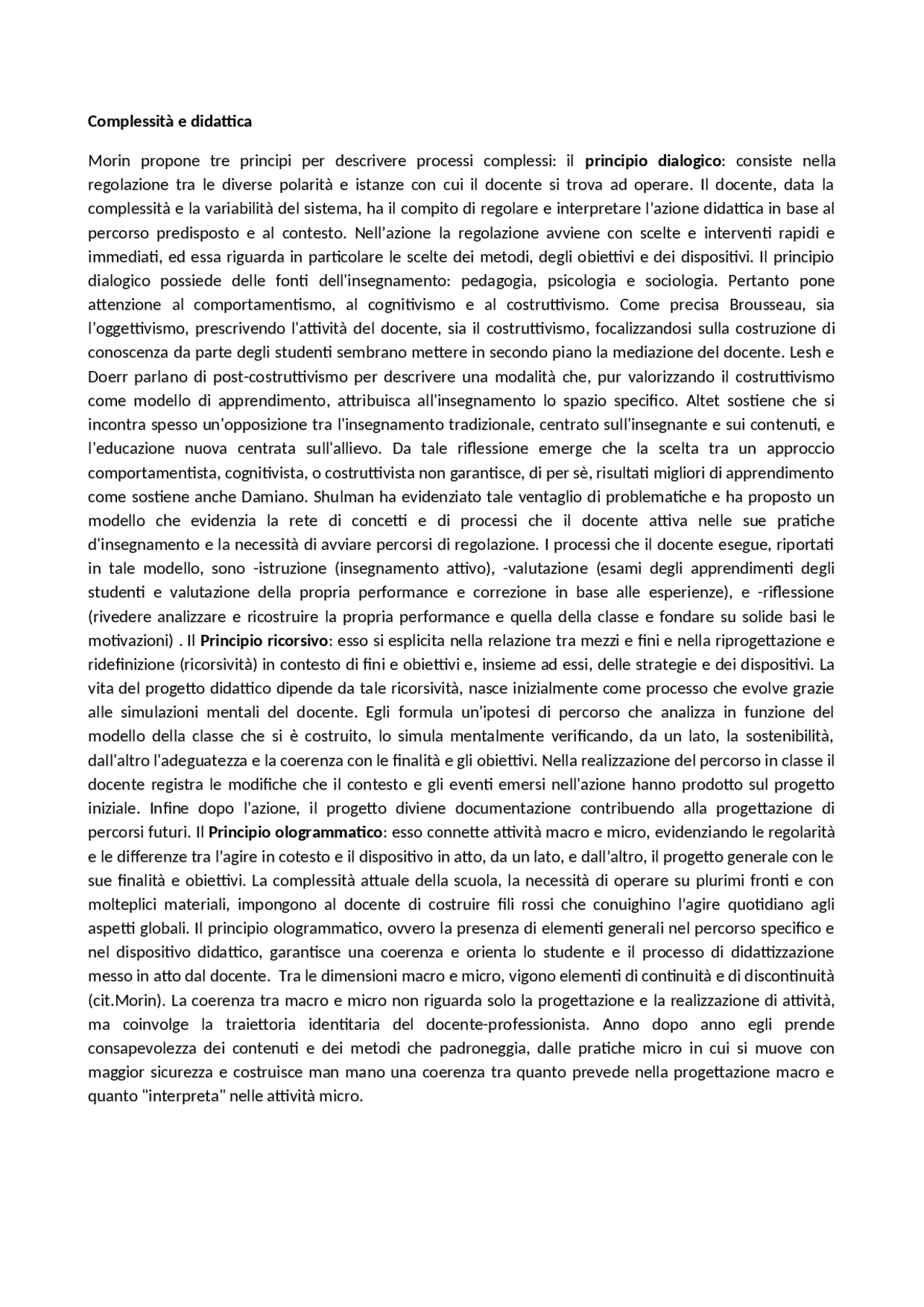 Complessità E Didattica Notes De Didattica Generale E Speciale Docsity
